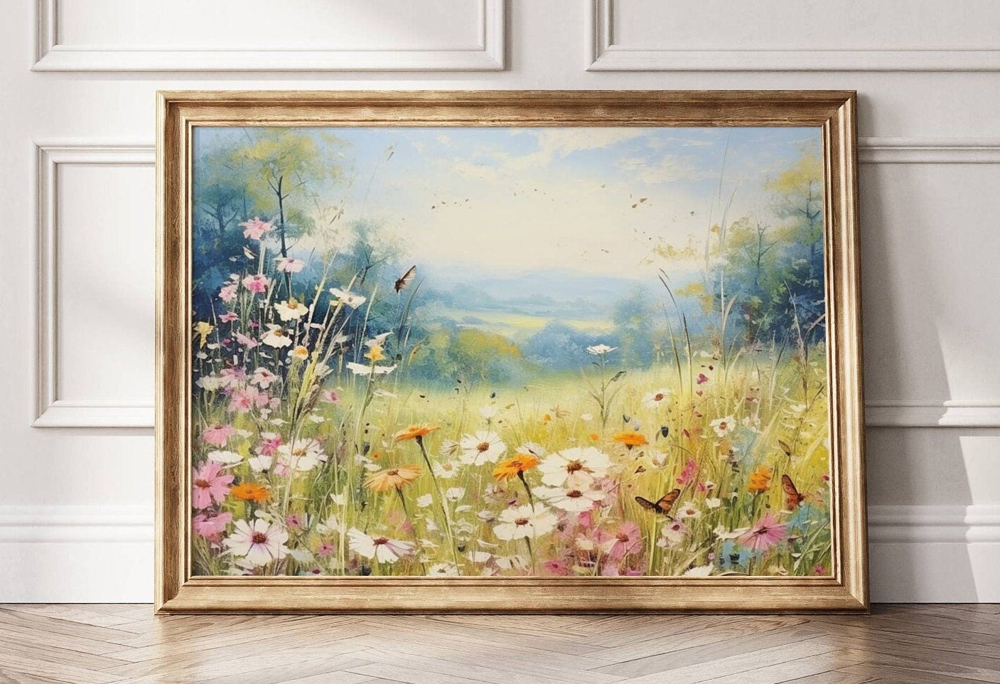 Spring Meadow Painting Poster, Vintage Landscape Print, Country Field ...