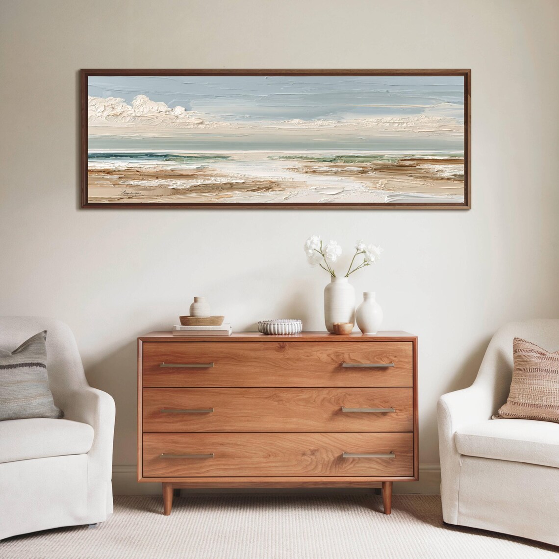 Coastal Canvas Wall Art, Neutral Beach Painting, Seascape Print, Ocean ...