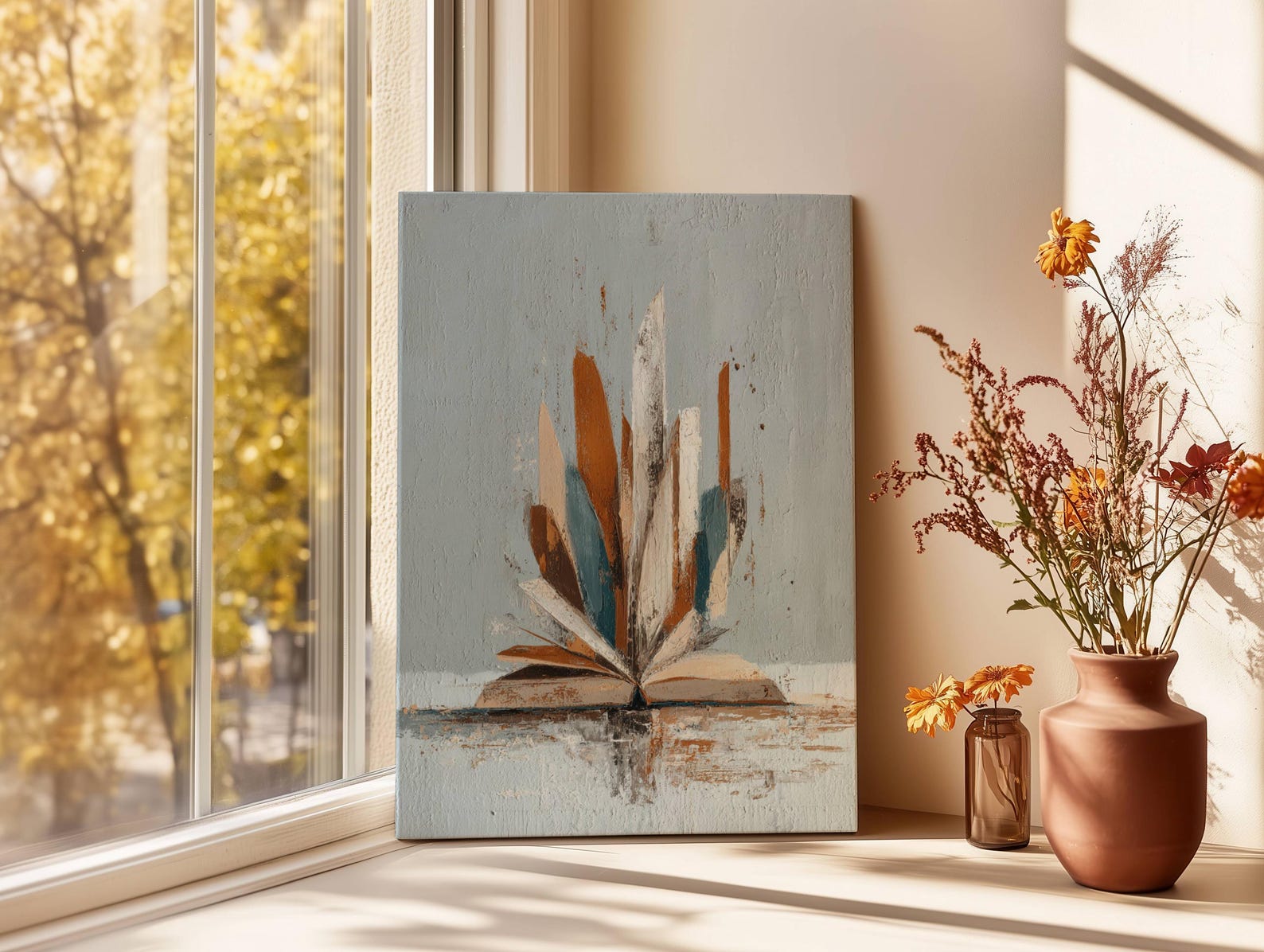 Abstract Open Book Art Print, Modern Literary Wall Art, Neutral ...