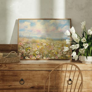 Spring Meadow Painting Poster, Vintage Landscape Print, Country Field ...