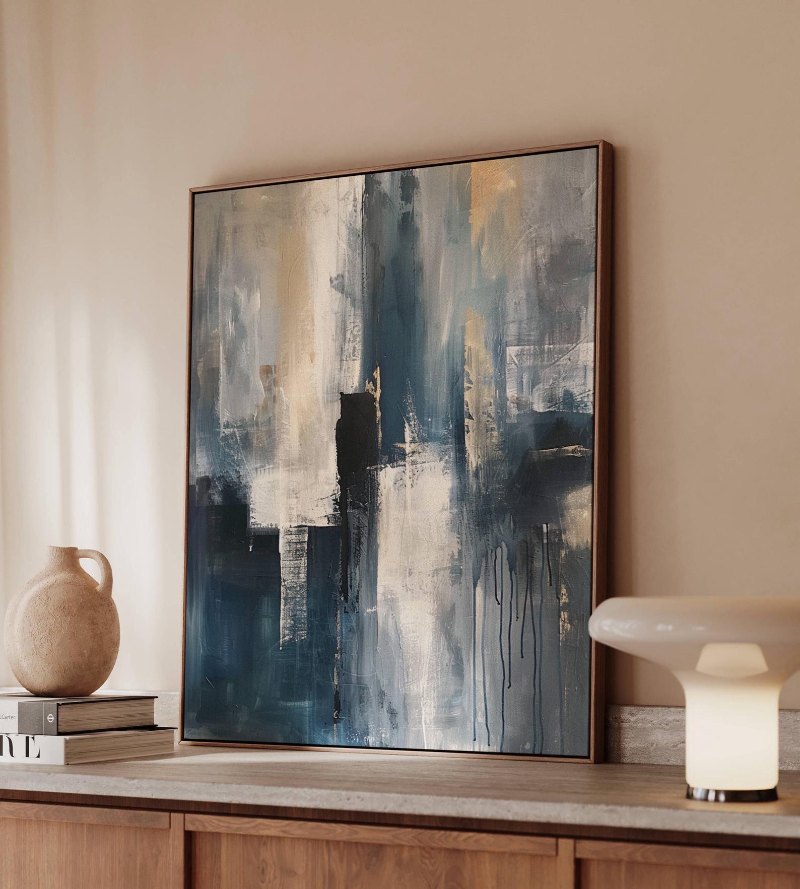 Moody Blue Abstract Wall Art Print, Dark Modern Painting Poster or ...