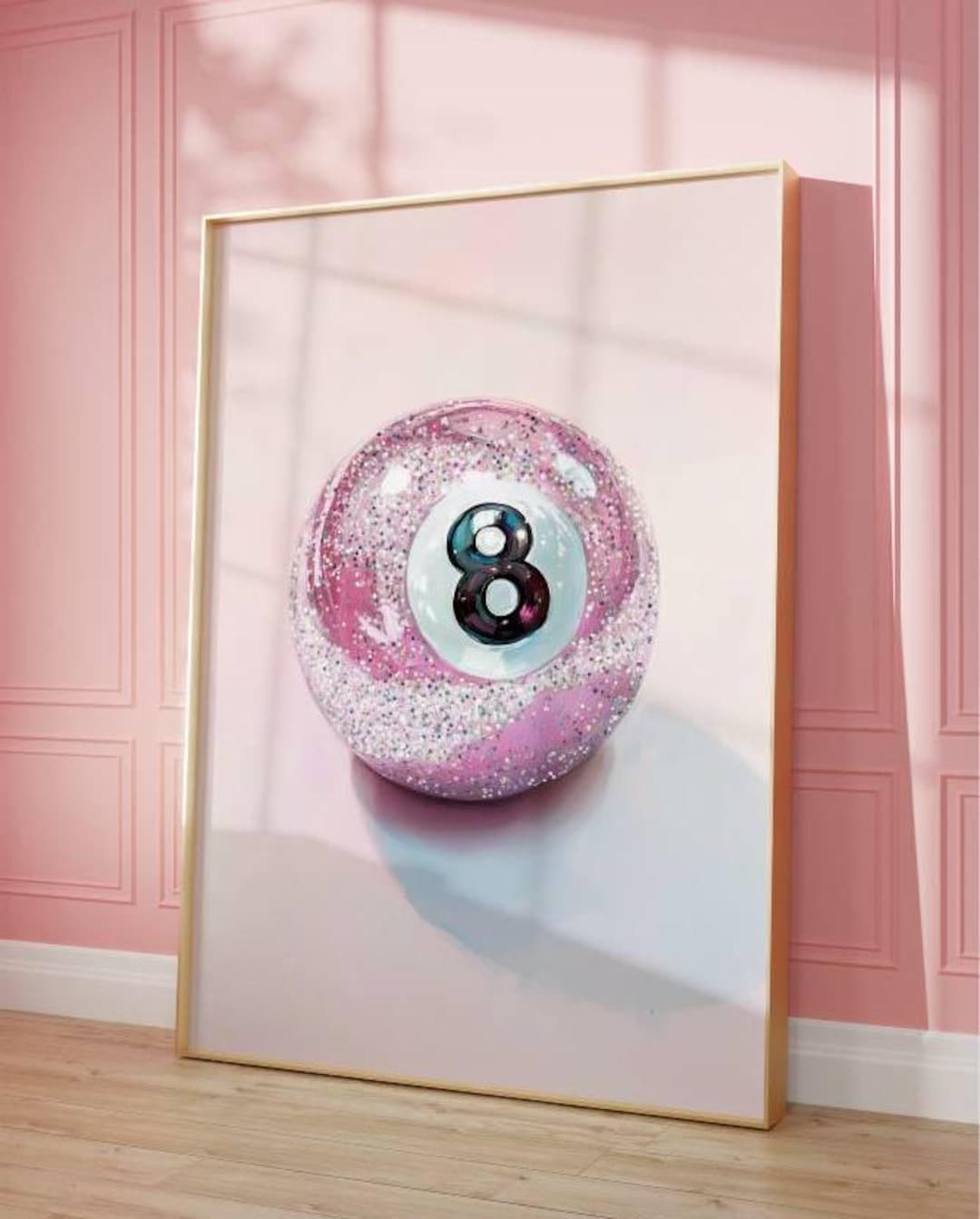 Pink Glitter 8 Ball Art Print, Sparkling Pool Ball Painting, Trendy ...