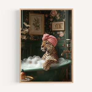 Leopard in Bubble Bath Art Print - Elegant Safari Animal Wall Decor ...