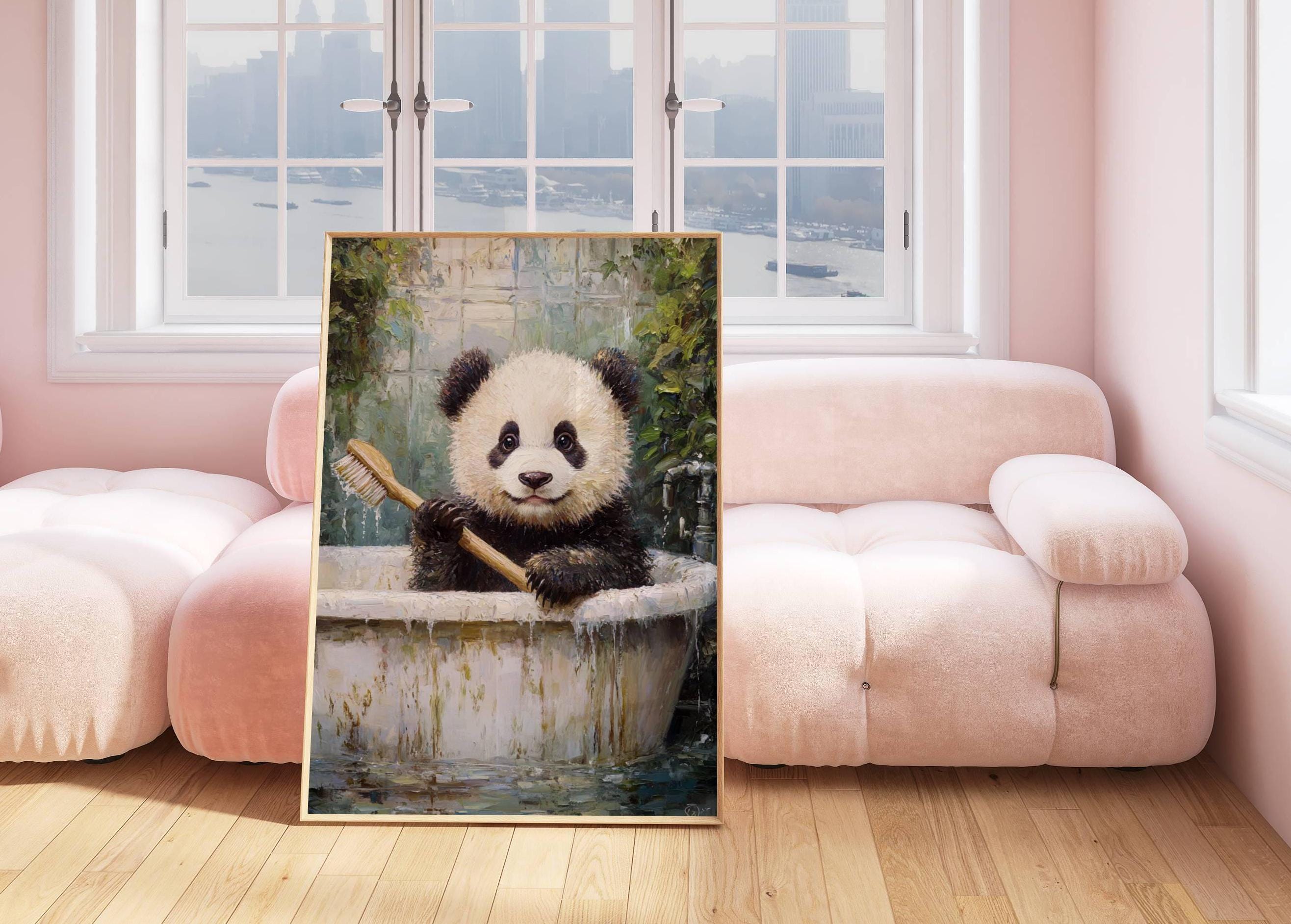 Cute Panda Bathroom Art Print - Whimsical Animal Wall Decor - Funny ...
