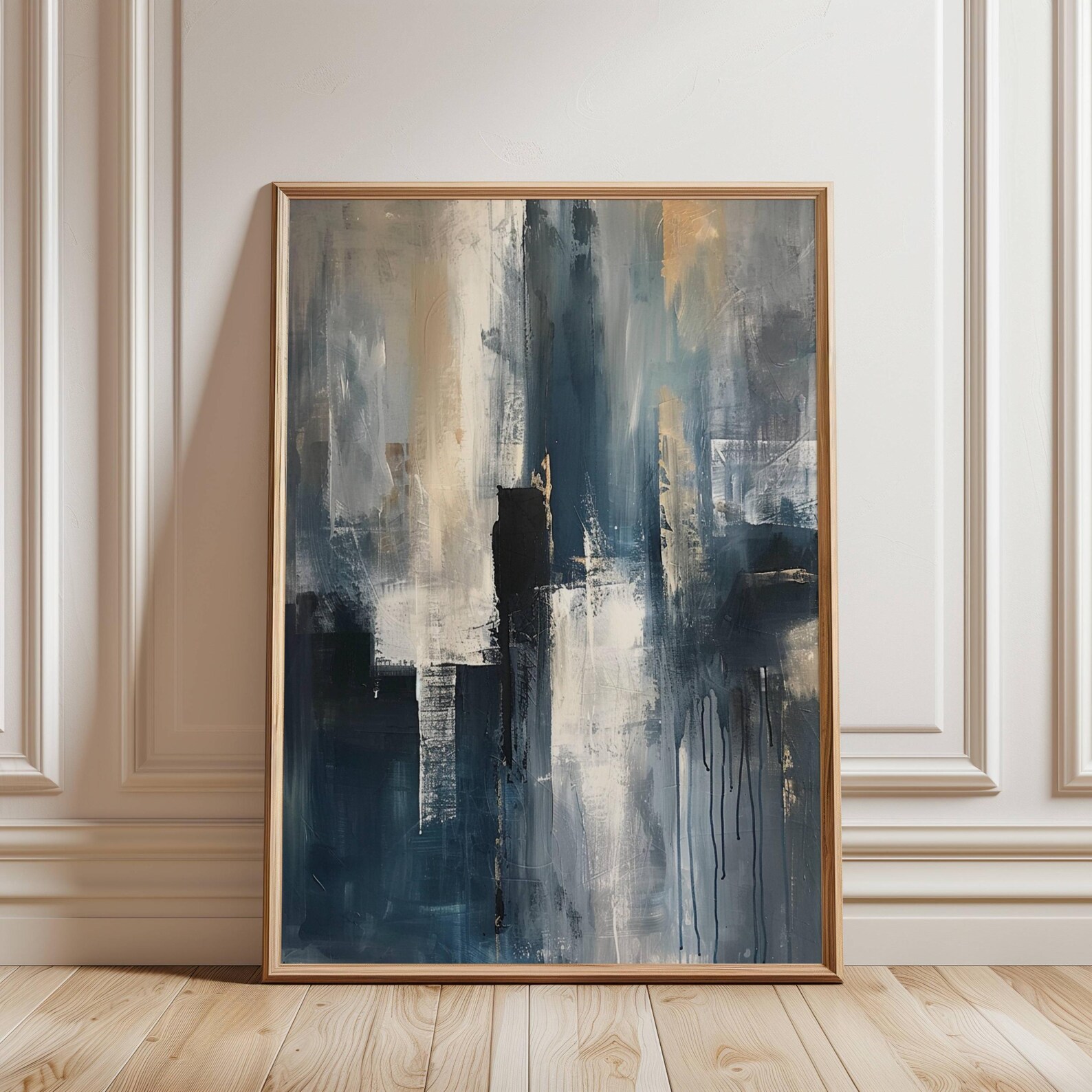 Moody Blue Abstract Wall Art Print, Dark Modern Painting Poster or ...