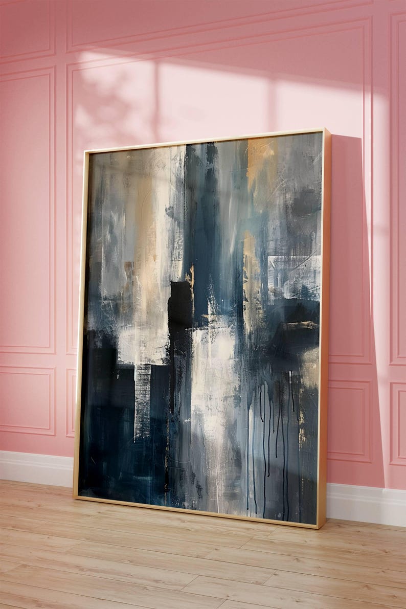 Moody Blue Abstract Wall Art Print, Dark Modern Painting Poster or ...