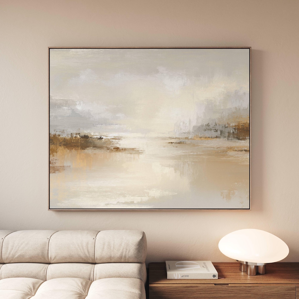Neutral Abstract Landscape Canvas Wall Art Soft Beige Gray Painting ...