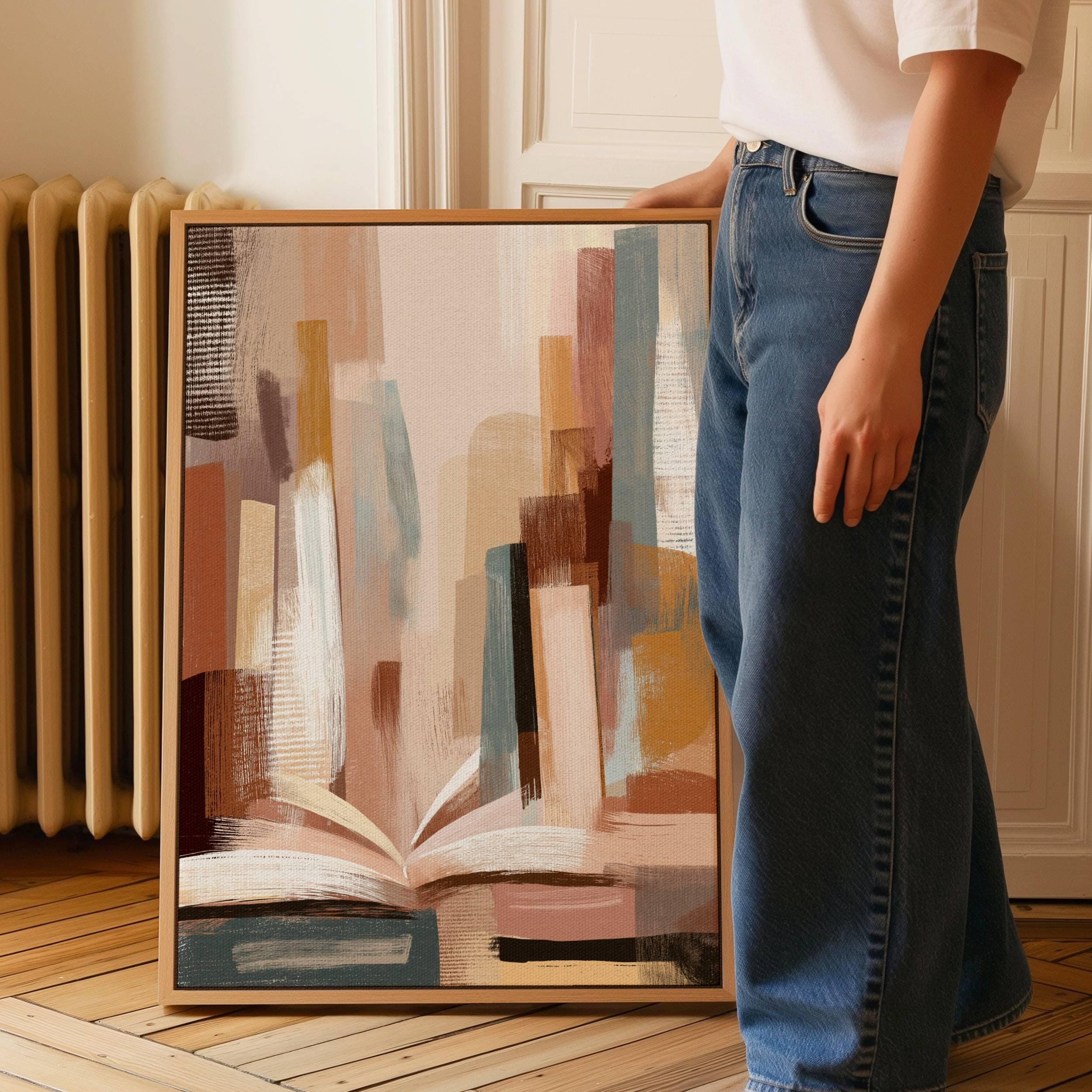 Neutral Abstract Book Wall Art | Literary Canvas Poster Earth Tone ...