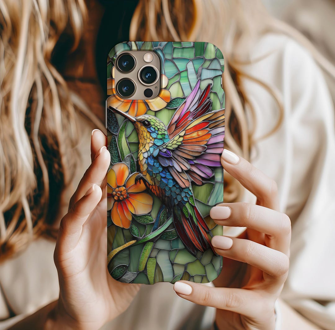 3D Stained Glass Hummingbird Phone Case – Colorful Floral Bird Art ...