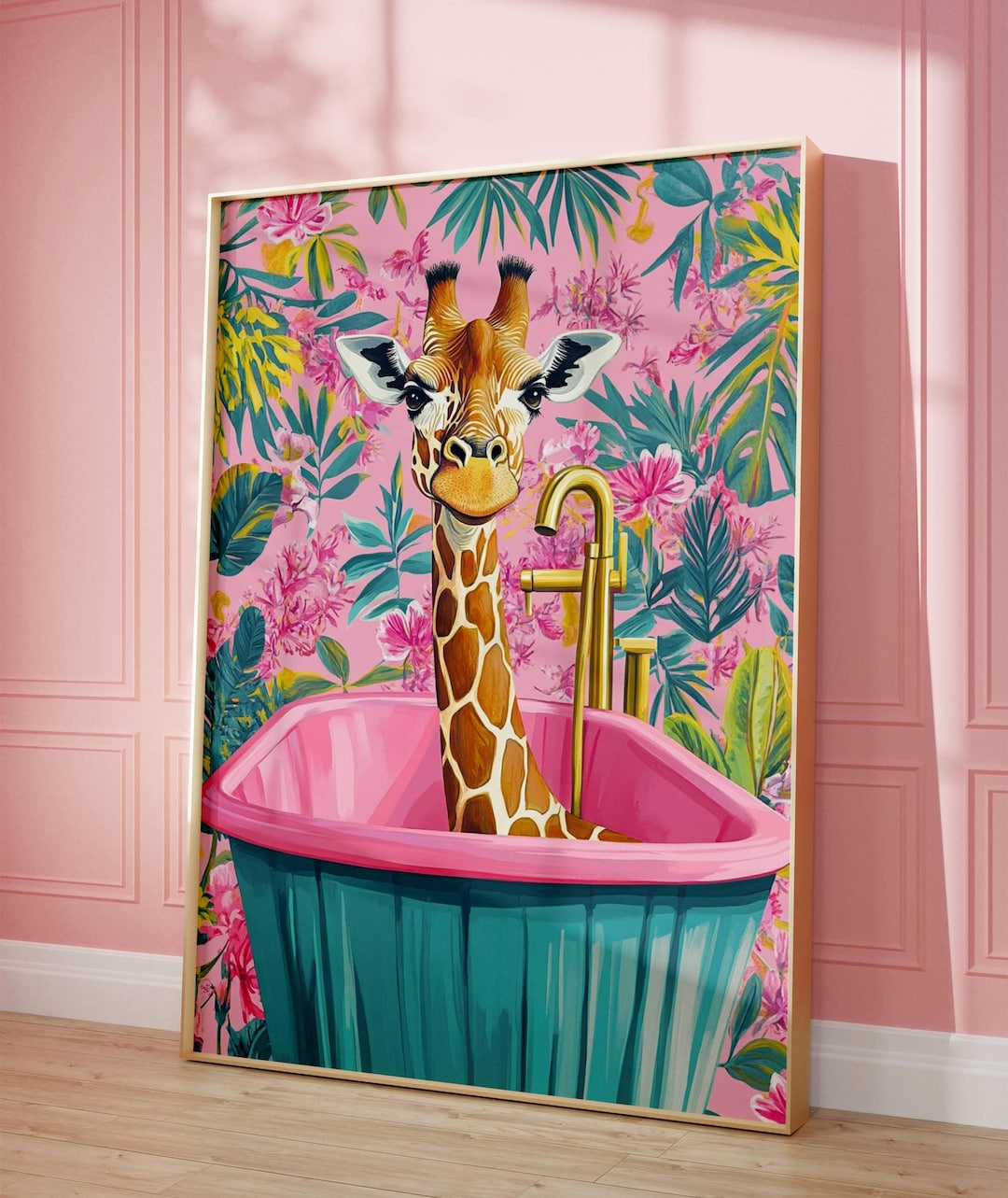 Whimsical Giraffe Bathroom Art Print - Tropical Maximalist Wall Decor ...