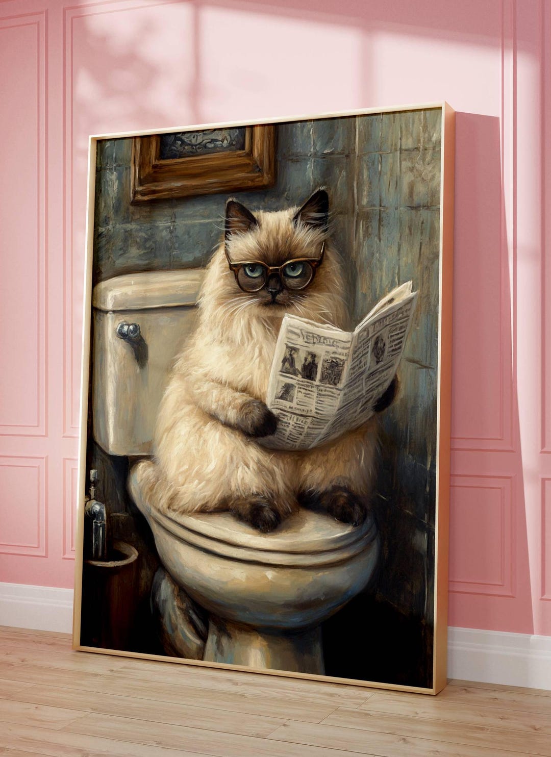 Funny Cat Animal Bathroom Wall Art, Cat Toilet Print, Printed Wall Art ...