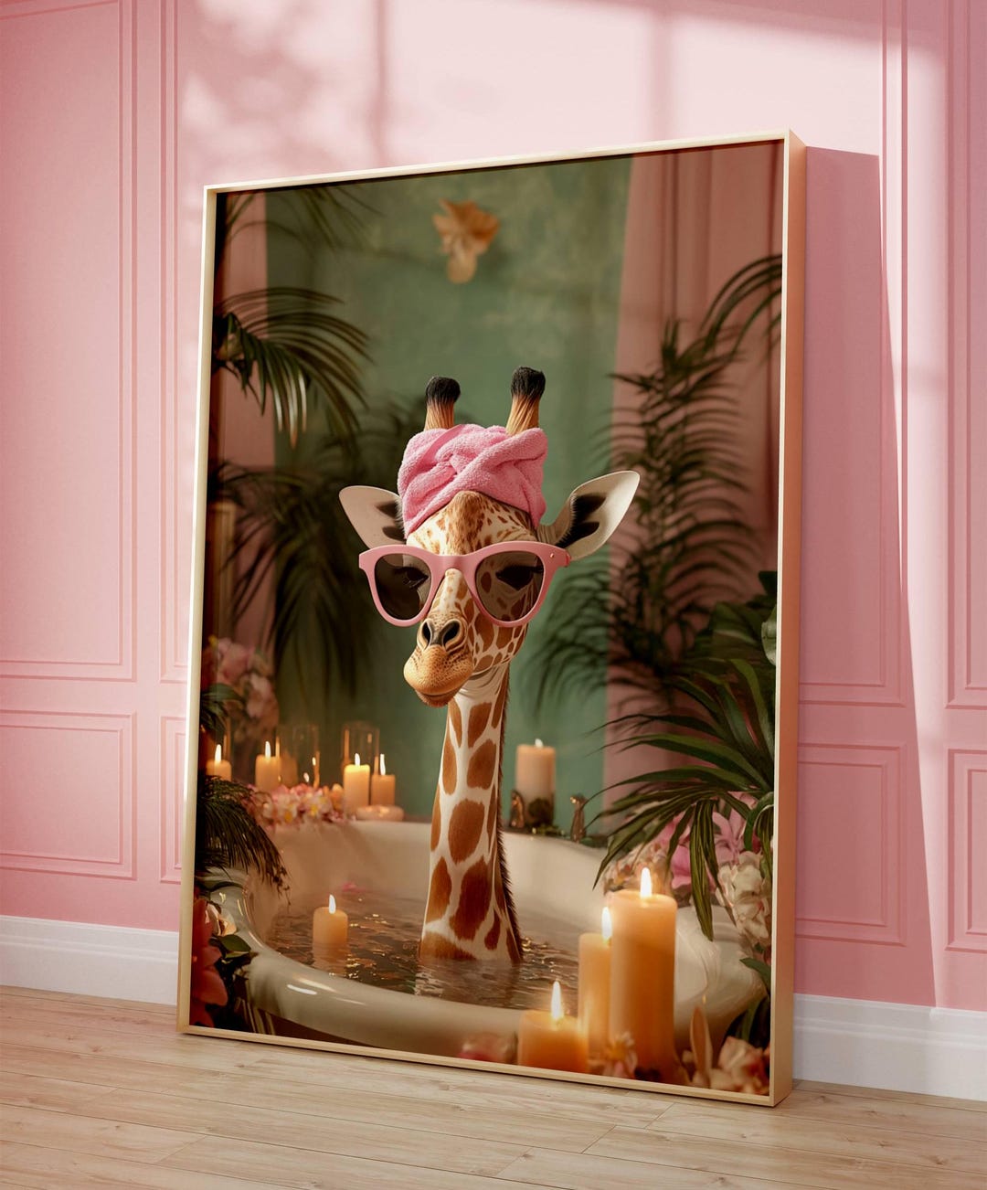 Funny Giraffe Bathroom Art Print - Quirky Bathtub Wall Decor ...
