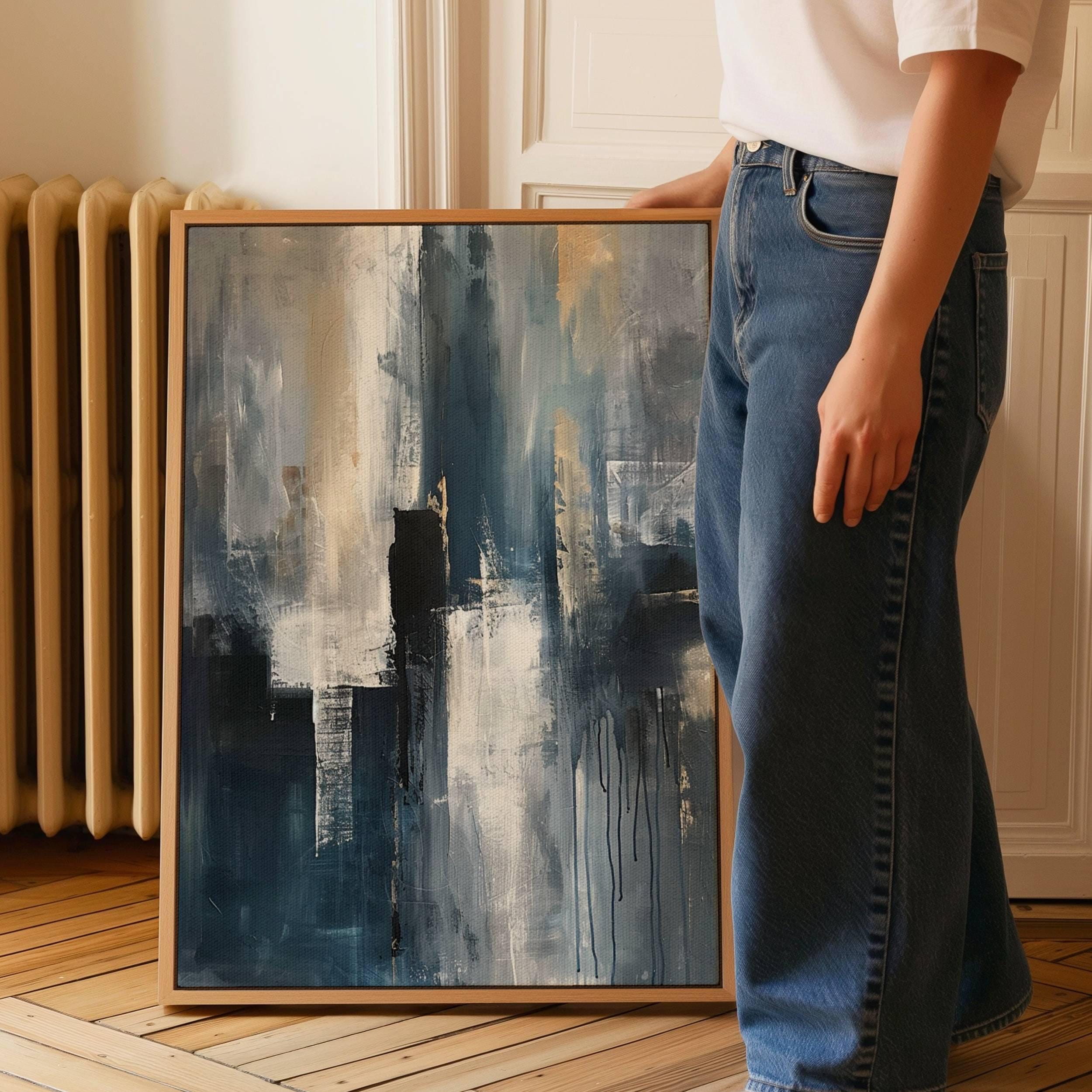 Moody Blue Abstract Wall Art Print, Dark Modern Painting Poster or ...