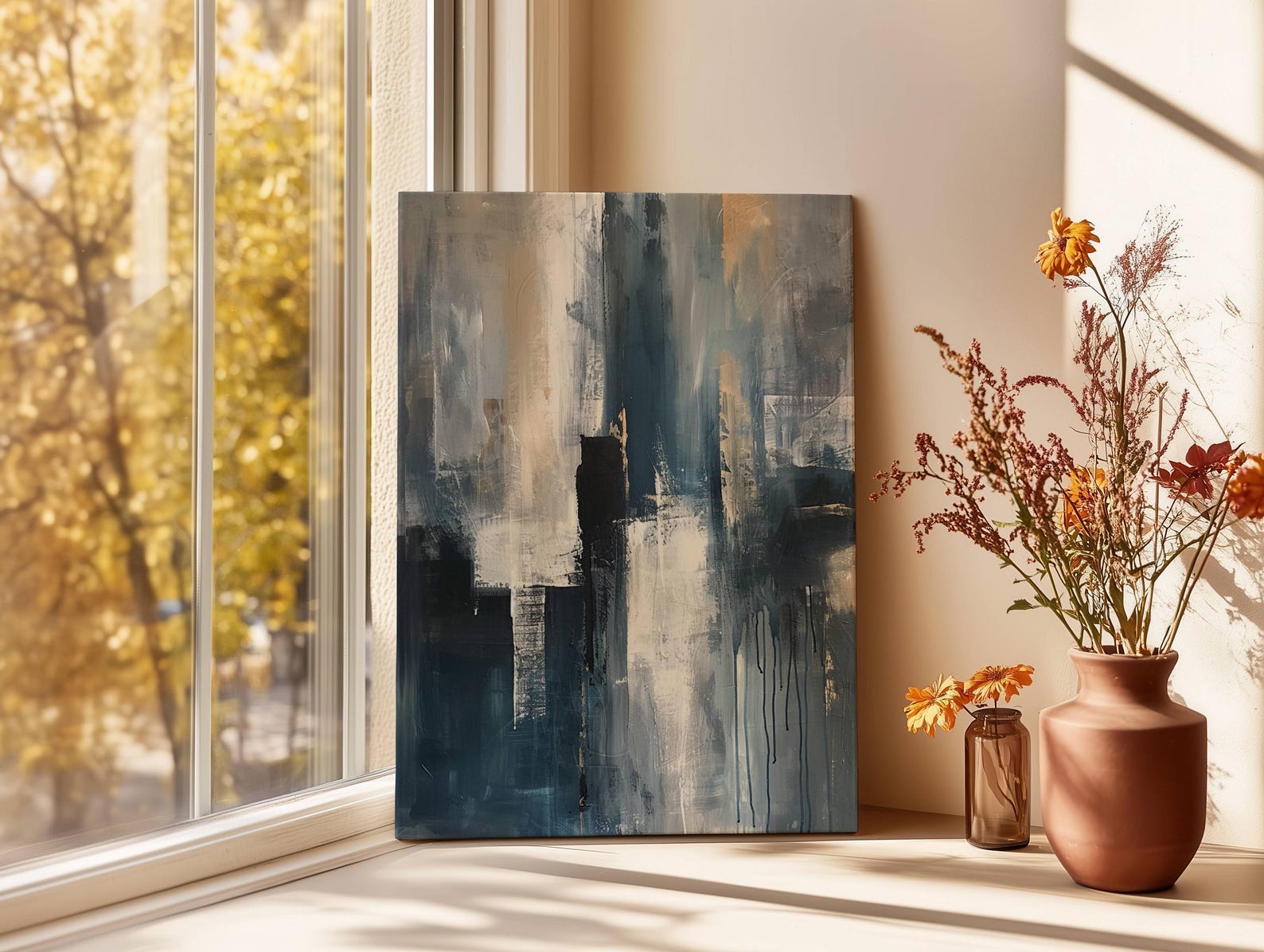 Moody Blue Abstract Wall Art Print, Dark Modern Painting Poster or ...