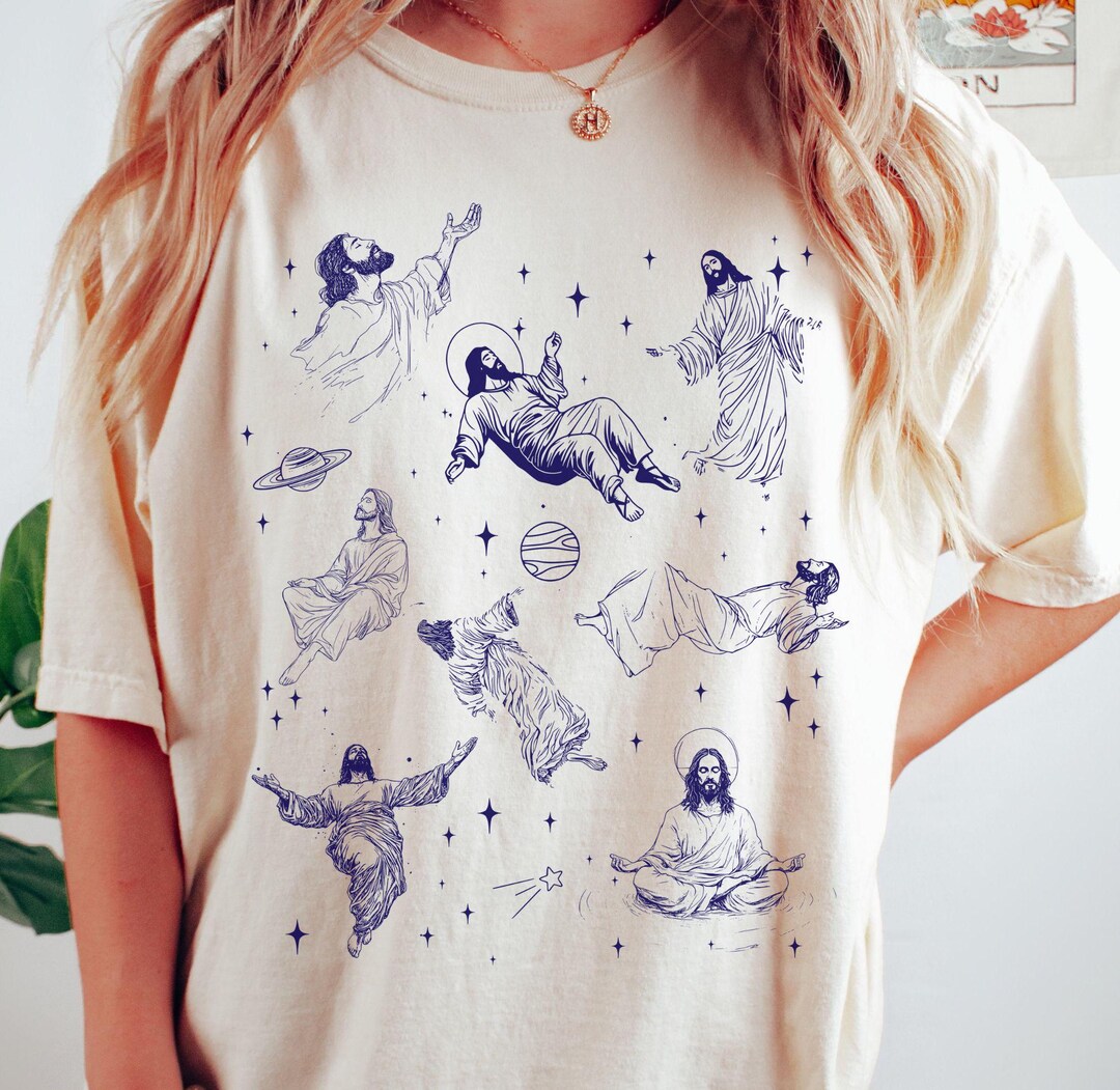 Jesus Floating Through Space Shirt, Spiritual Cosmic T, Funny Religious ...