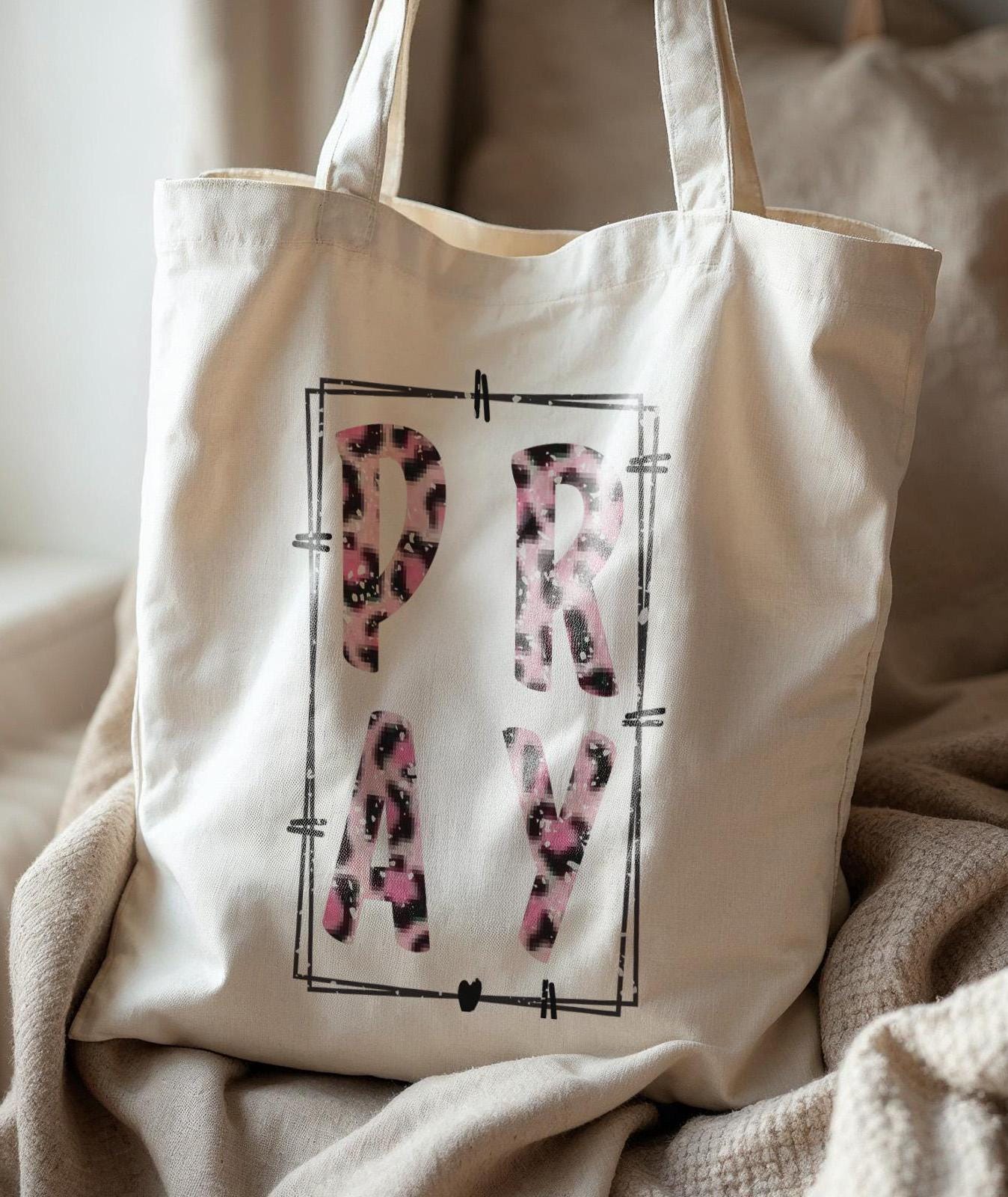 Leopard Print PRAY Tote Bag – Christian Faith Bag, Religious Scripture ...