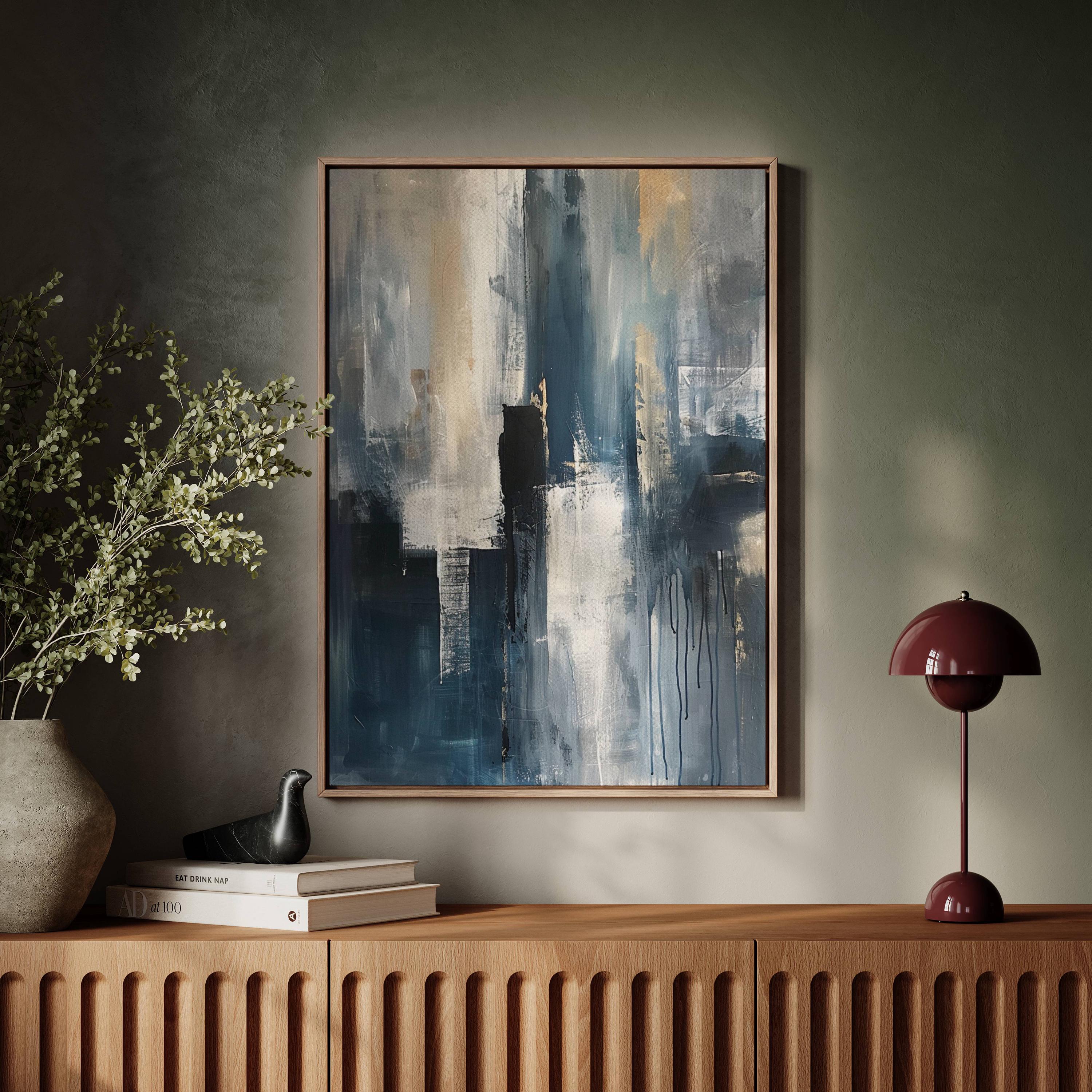Moody Blue Abstract Wall Art Print, Dark Modern Painting Poster or ...