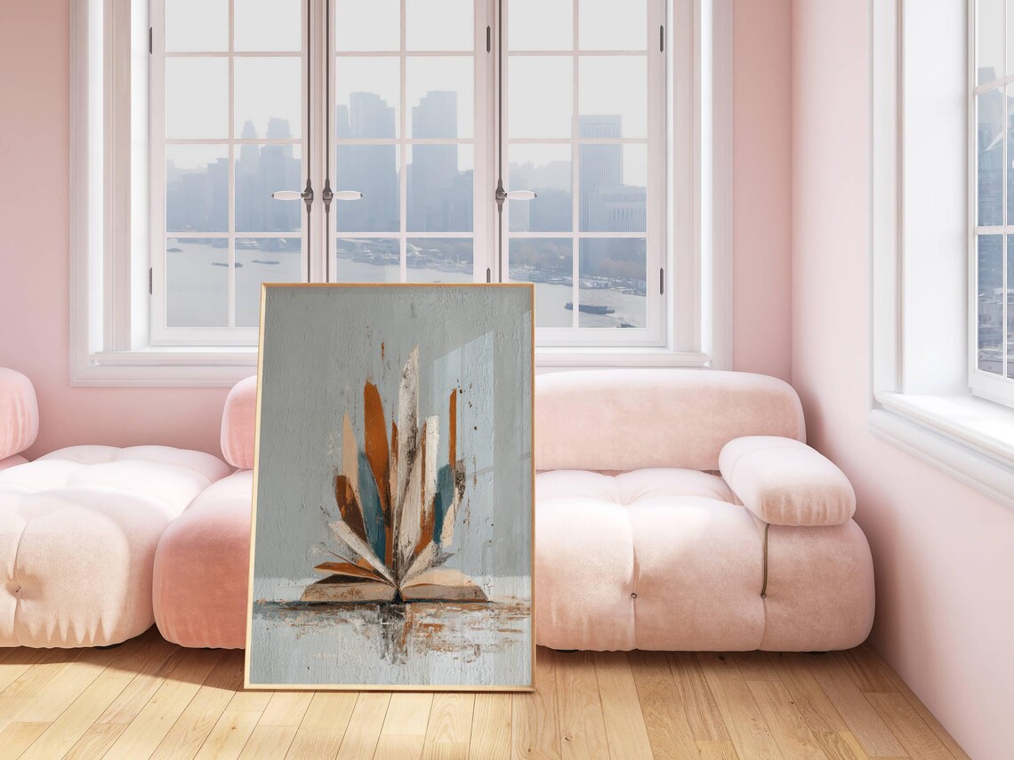 Abstract Open Book Art Print, Modern Literary Wall Art, Neutral ...