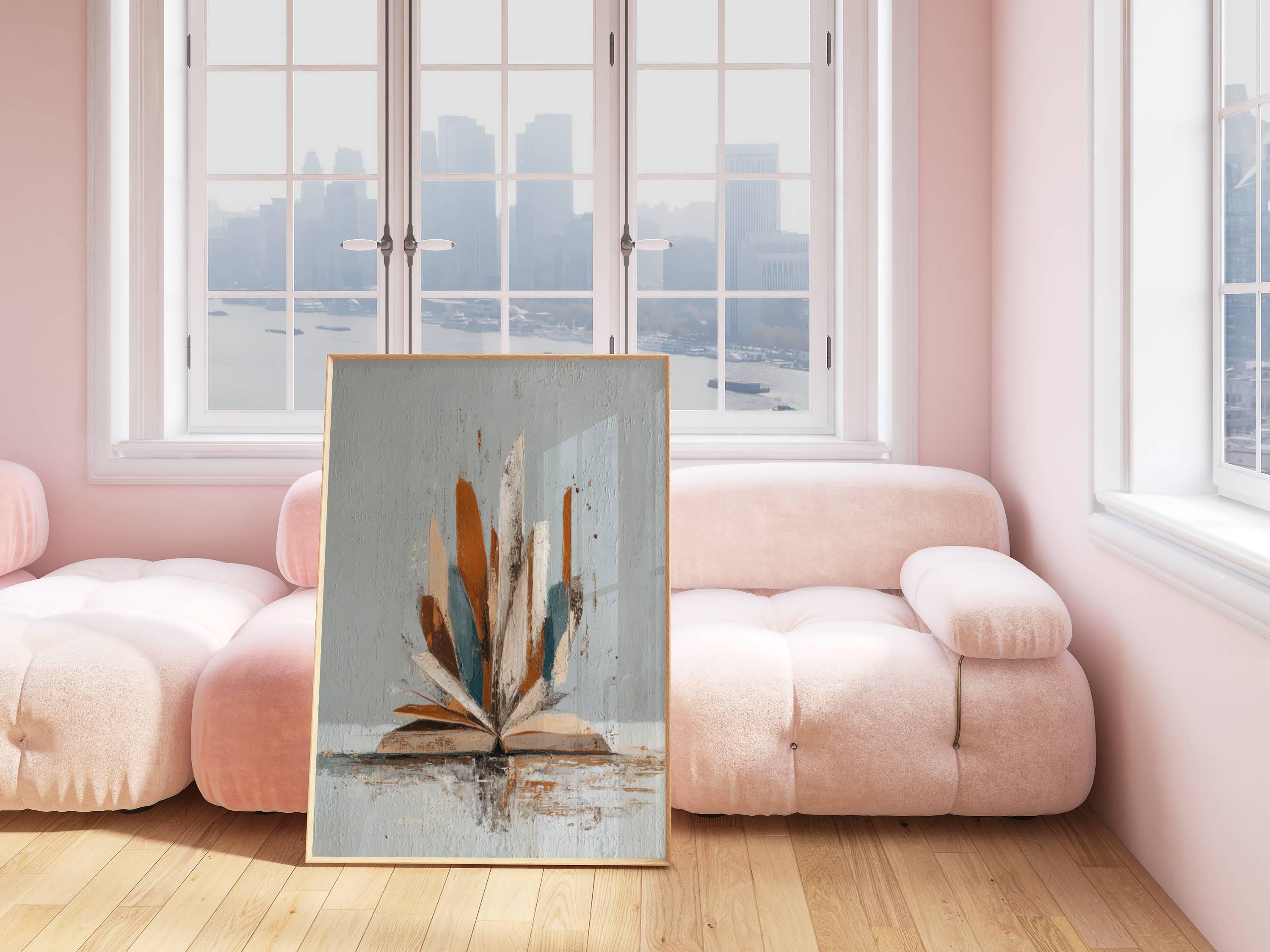 Abstract Open Book Art Print, Modern Literary Wall Art, Neutral ...