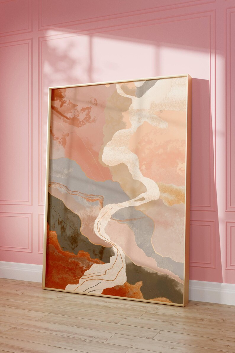 Abstract River Landscape Wall Art Print, Neutral Terracotta Modern ...
