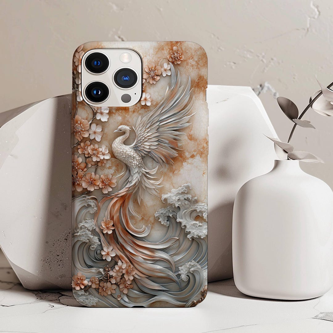 Elegant Phoenix Phone Case - Cherry Blossom Art Print Cover - Asian ...