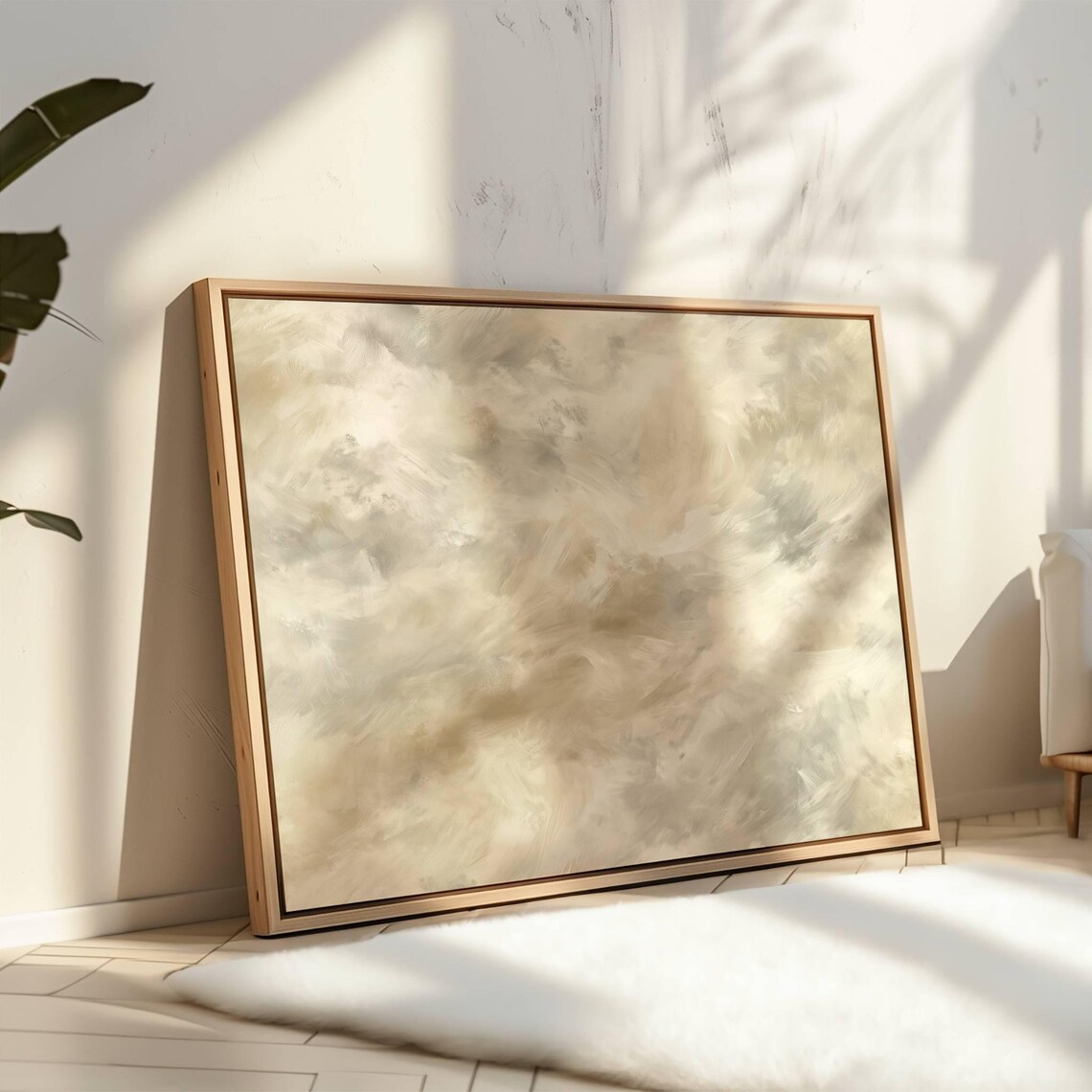 Neutral Beige Abstract Canvas Wall Art Brushstroke Painting Print ...