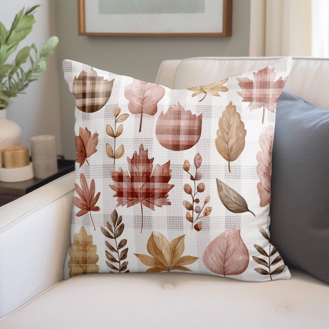 Rustic Fall Plaid Leaves Pillow Autumn Farmhouse Throw Cushion Cozy ...