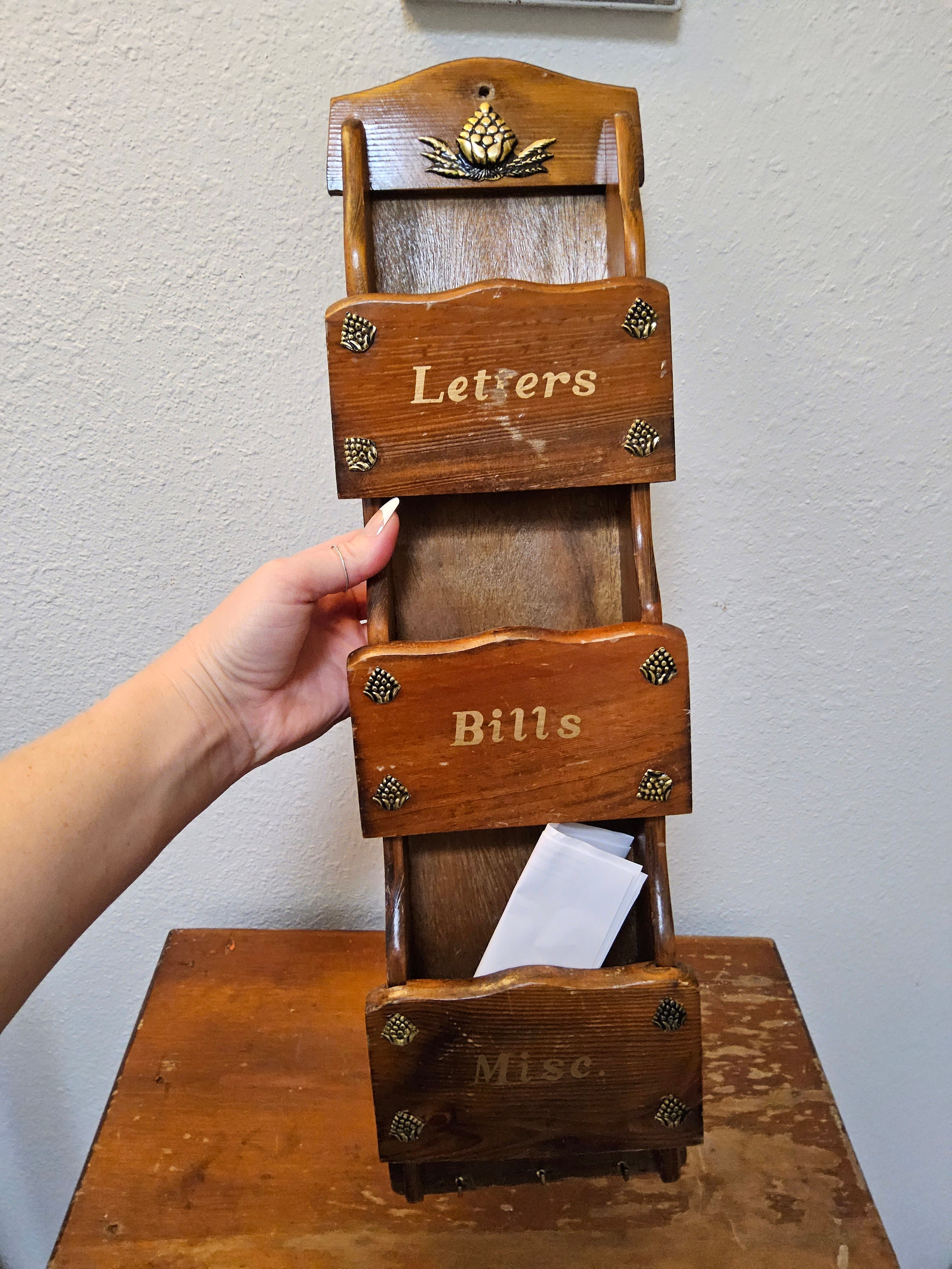 Antique Wooden Letter Organizer Wood Letter Holder Mail Sorter 1970s ...
