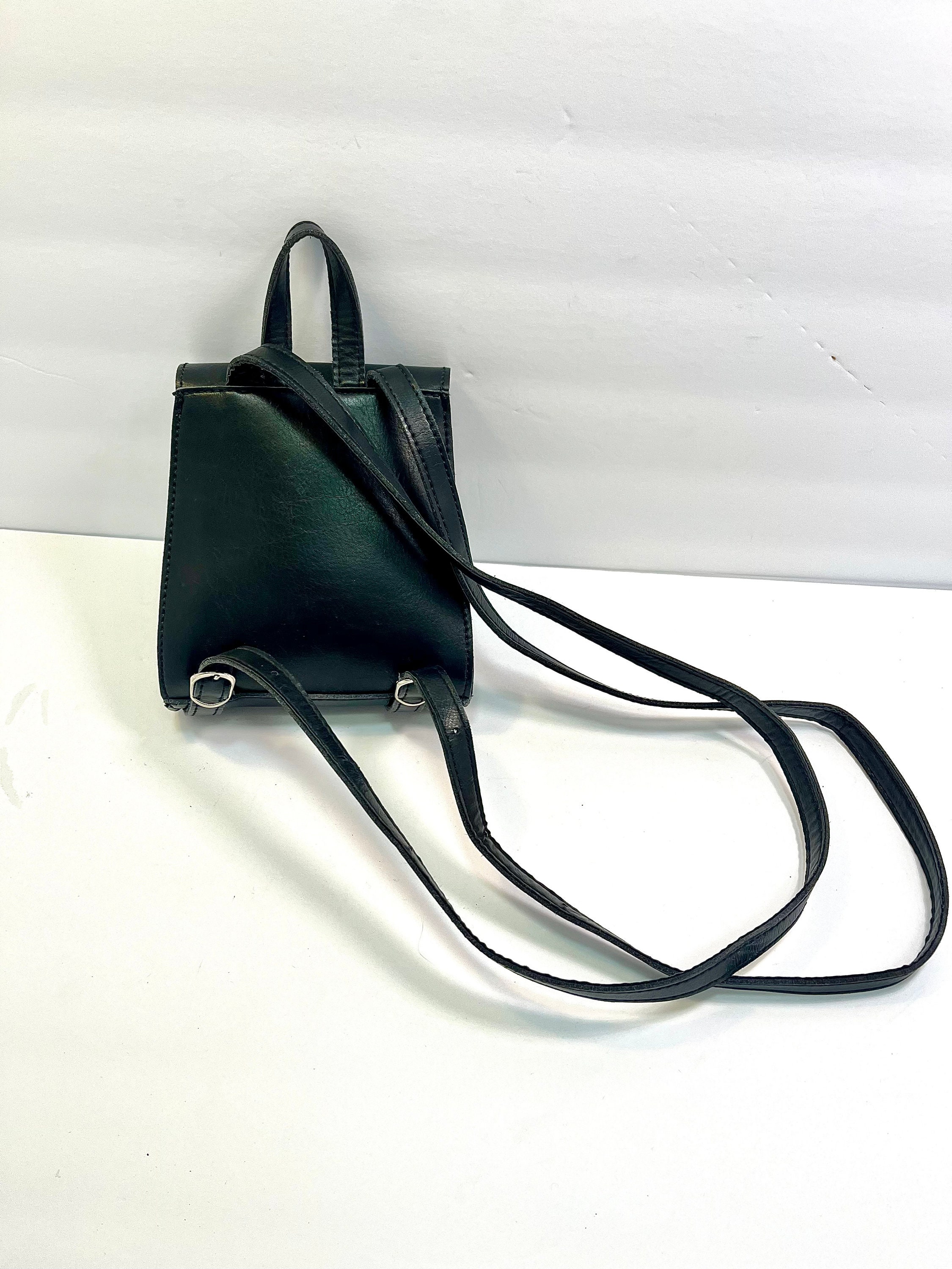 Vintage Black Leather Backpack Mini Backpack 90s Leather Back Pack ...