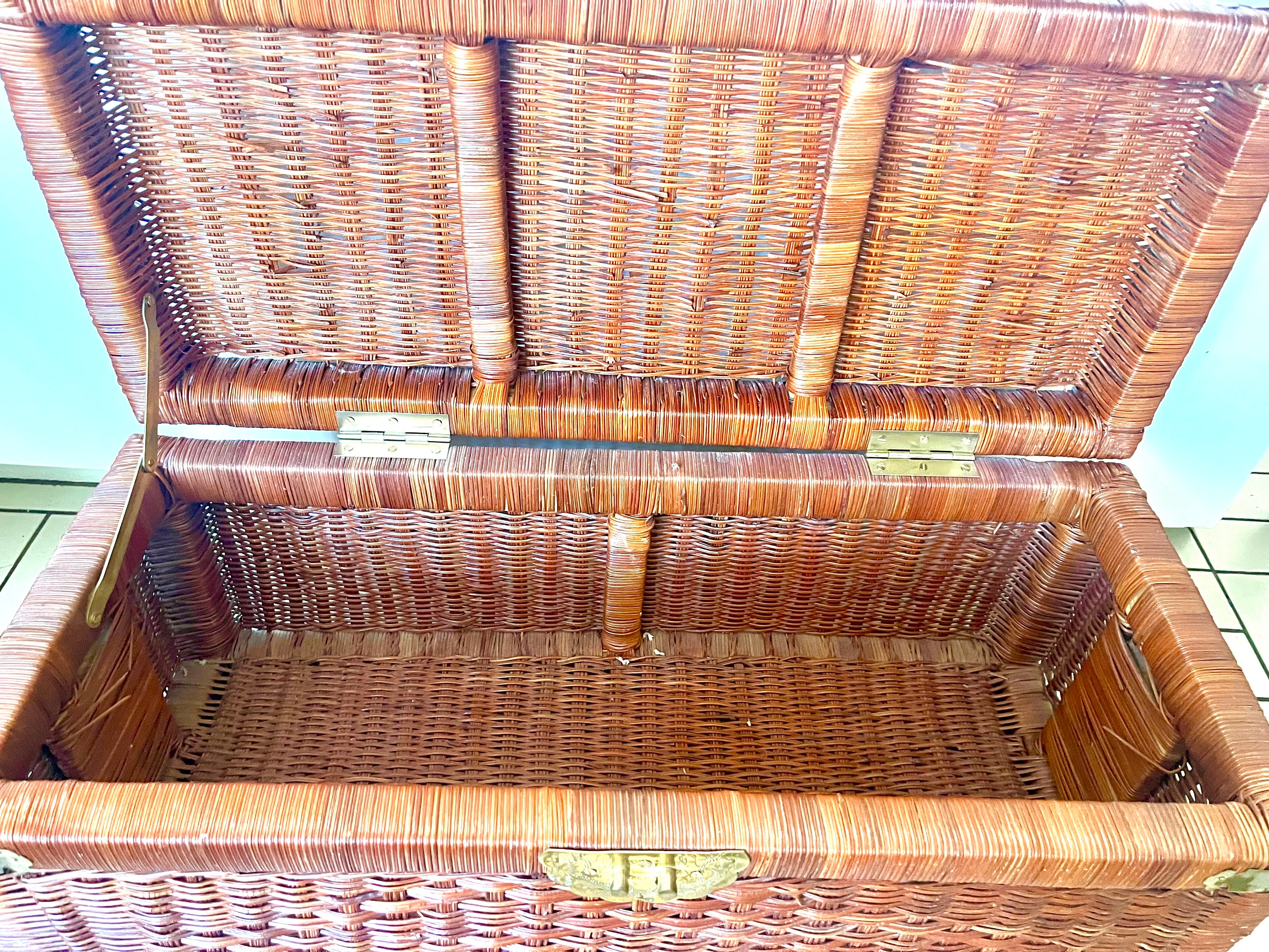 Vintage Wicker Trunk Large Rattan Chest Wicker Chest Campaign Trunk ...