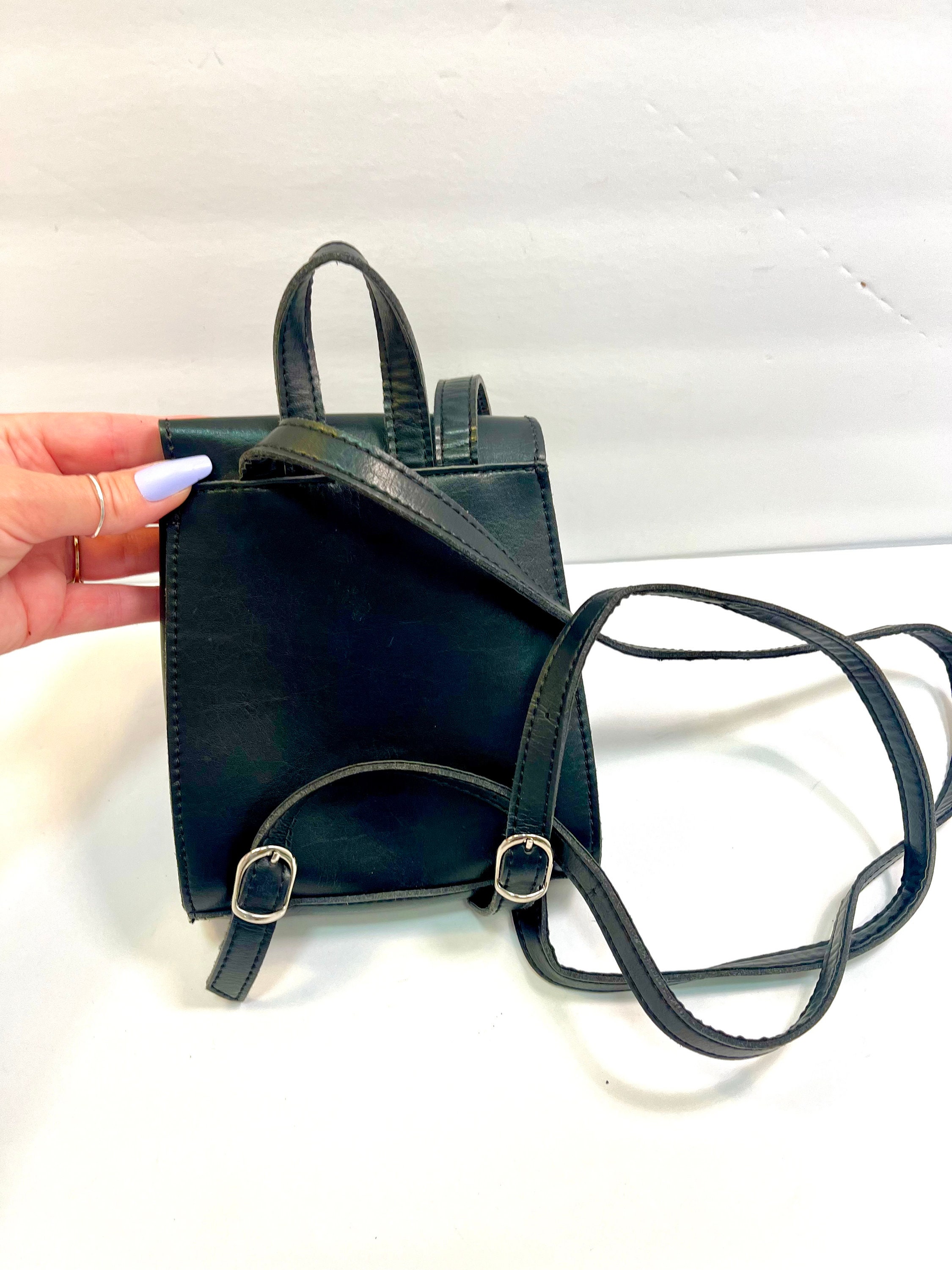 Vintage Black Leather Backpack Mini Backpack 90s Leather - Etsy