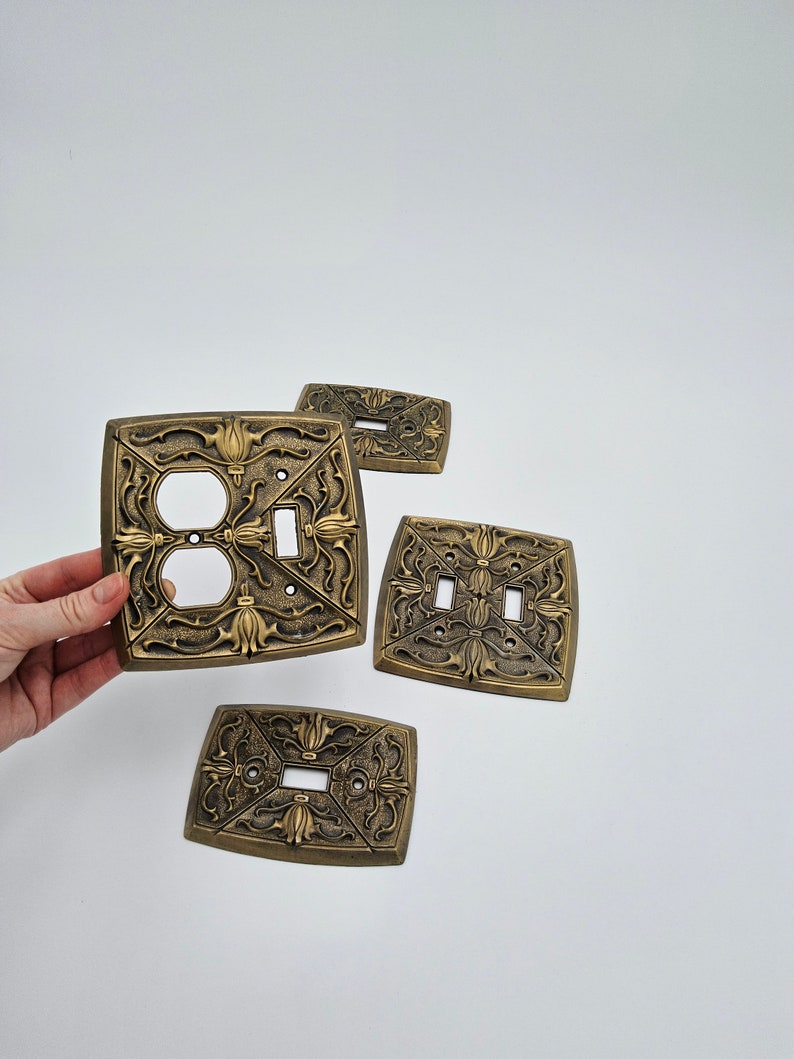 Brass Light Switch and Outlet Cover Set Brass Floral Filagree Light ...