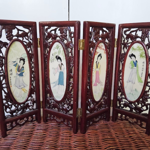 Asian Folding Table Top Screen - Etsy