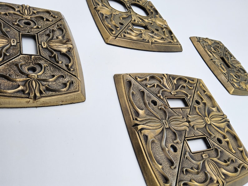 Brass Light Switch and Outlet Cover Set Brass Floral Filagree Light ...