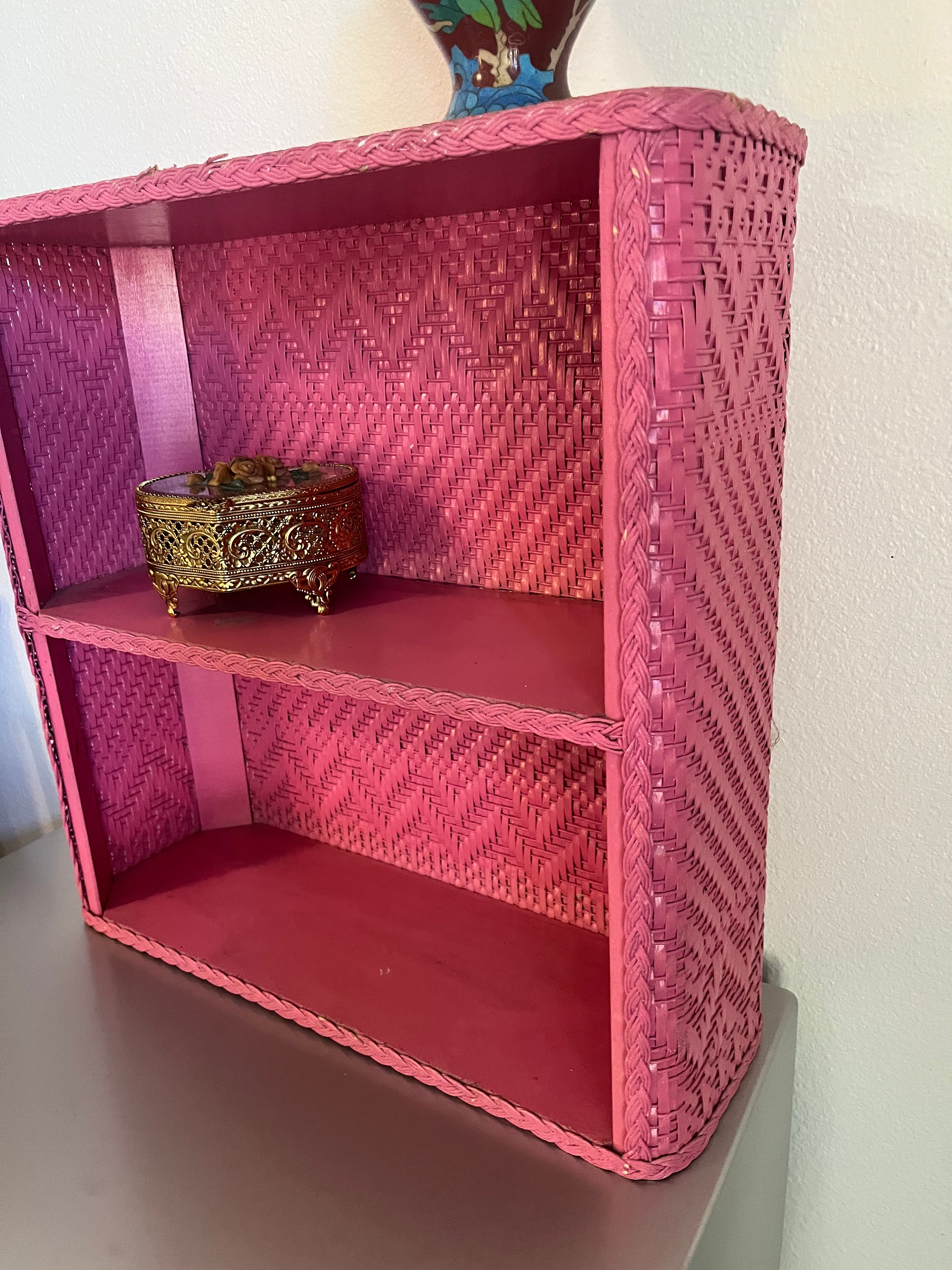 Pink Wicker Shelf Vintage Pink Display Rack - Etsy