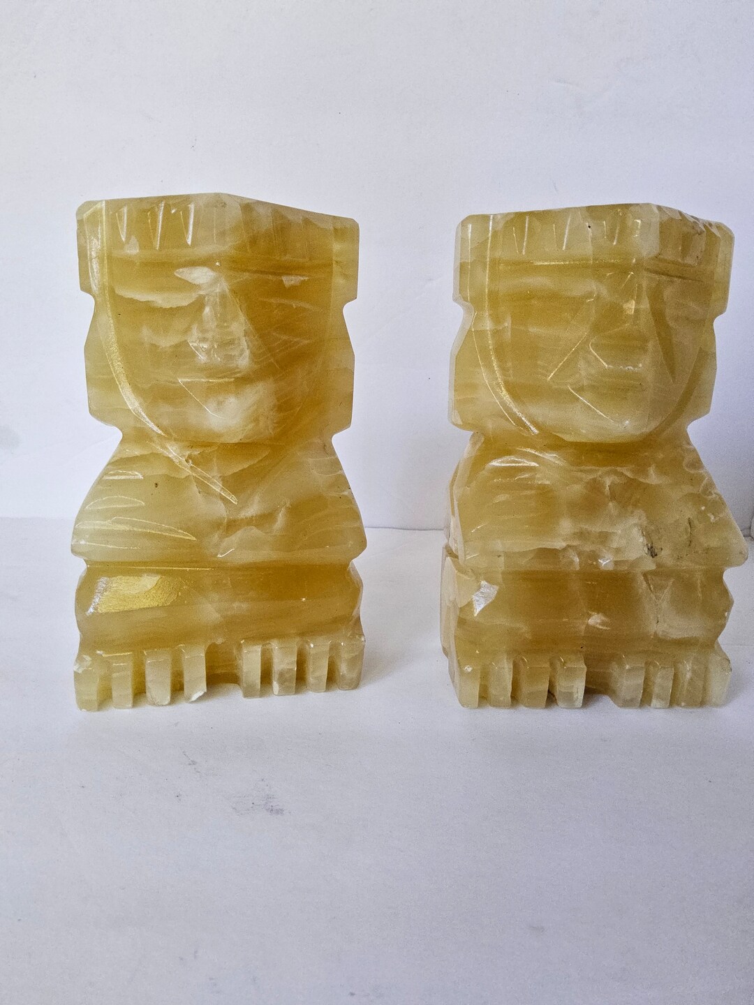 Vintage Onyx Mayan Bookends Super Heavy Stone Statues Mexican Onyx ...