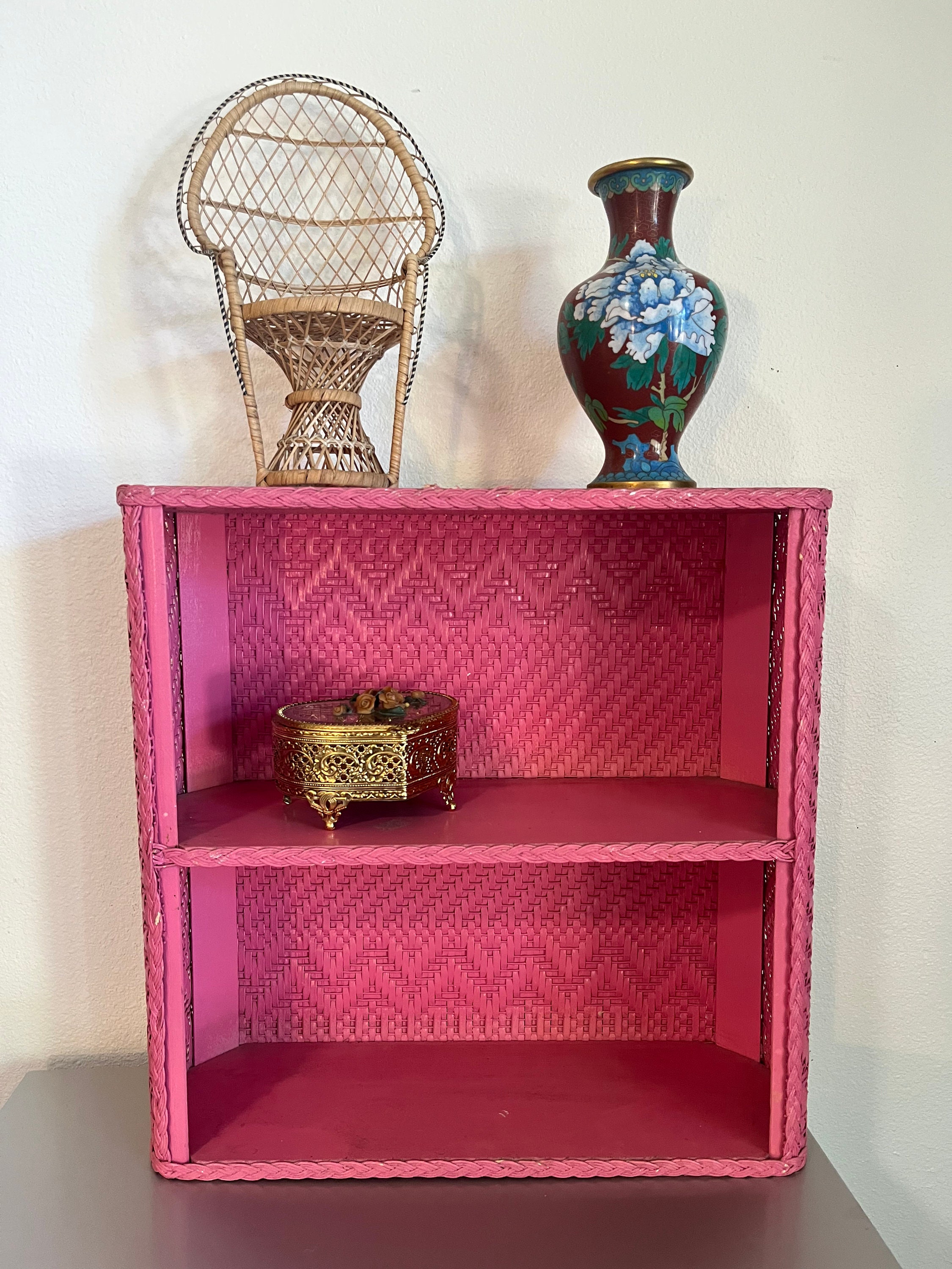Pink Wicker Shelf Vintage Pink Display Rack - Etsy