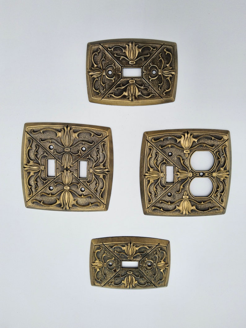 Brass Light Switch and Outlet Cover Set Brass Floral Filagree Light ...