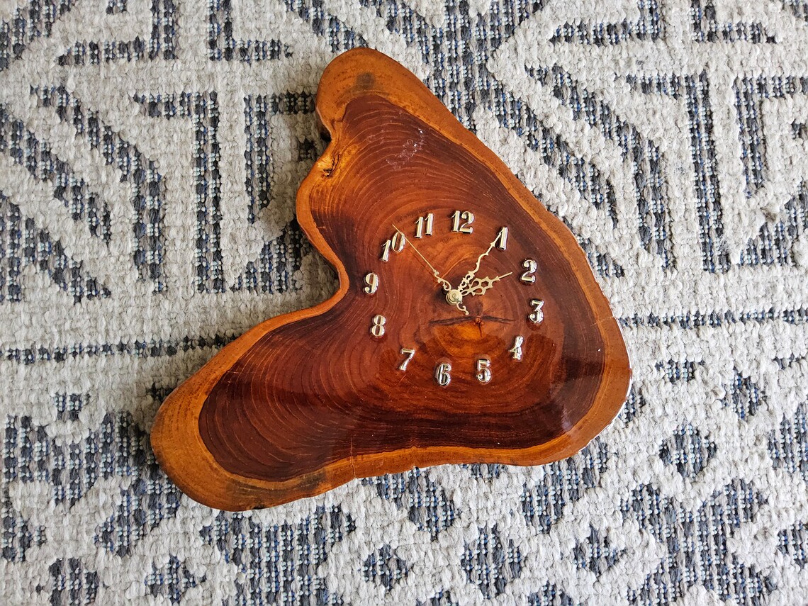 Vintage Burlwood Live Edge Wall Clock Wood Slice Wall Hanging Clock ...