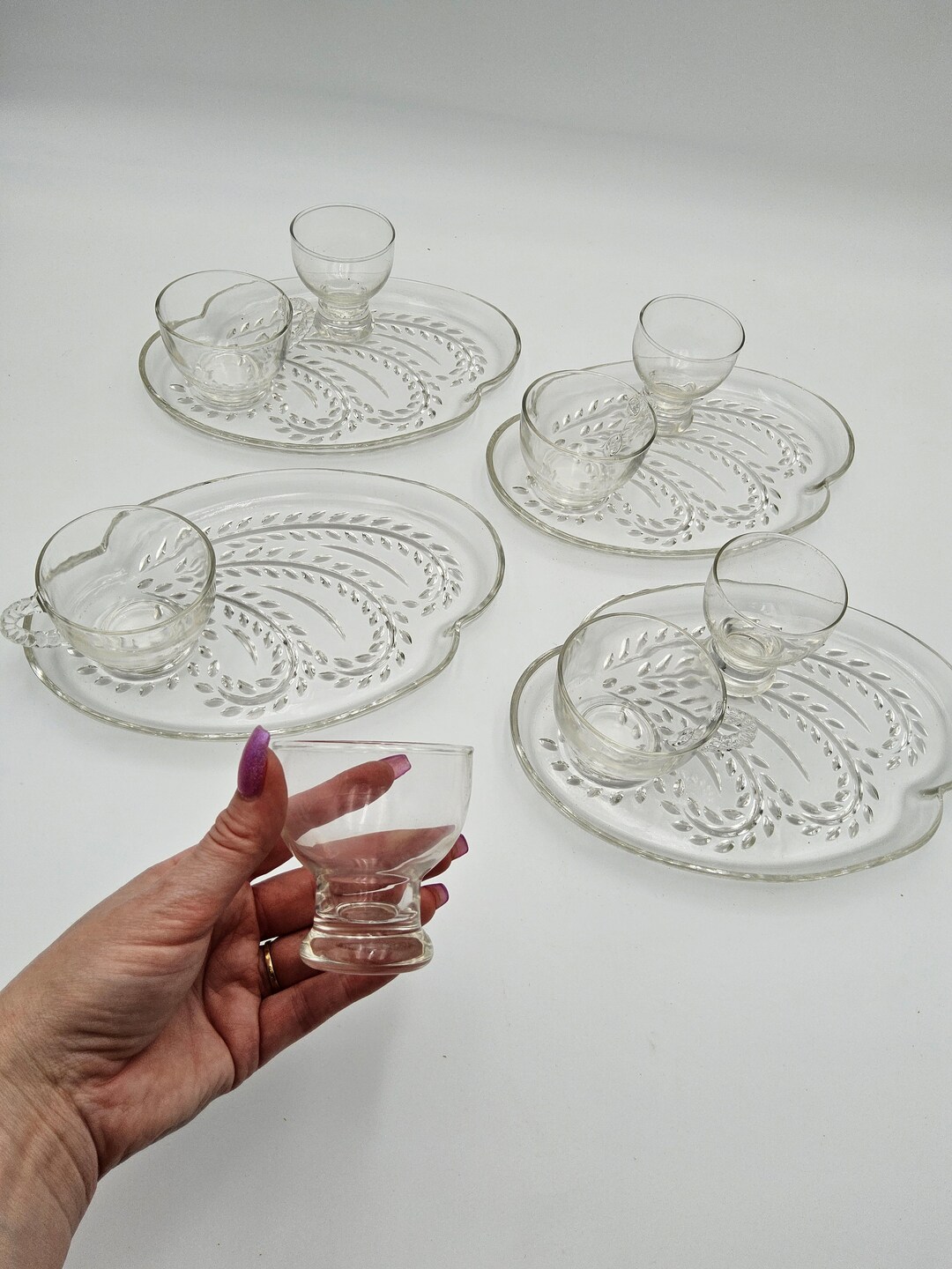 1960s Federal Glass Homestead Snack Master Set MCM Crystal Serving Set ...