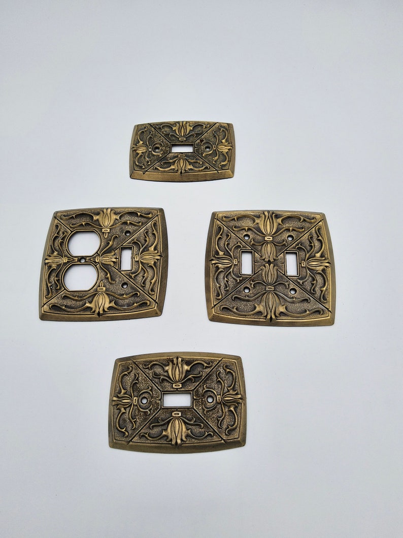 Brass Light Switch and Outlet Cover Set Brass Floral Filagree Light ...