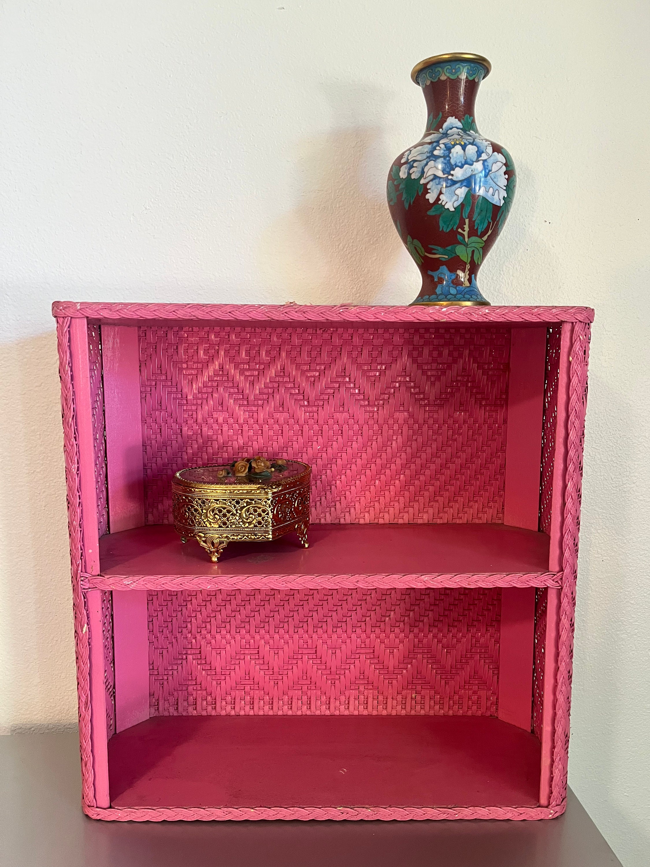 Pink Wicker Shelf Vintage Pink Display Rack - Etsy