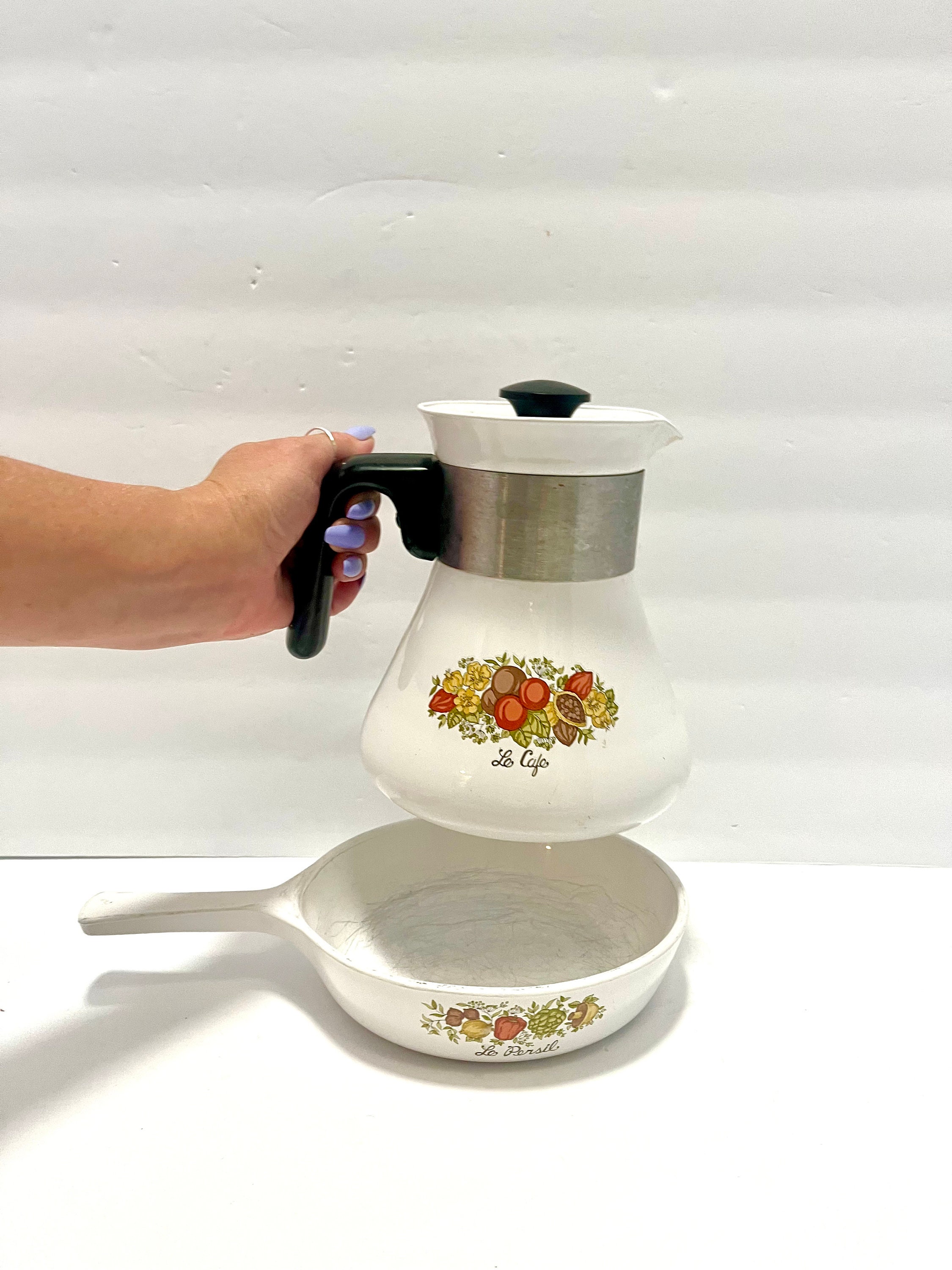 Vintage Corning Ware Coffee Pot and Skillet Set Vintage Floral Kitchen ...
