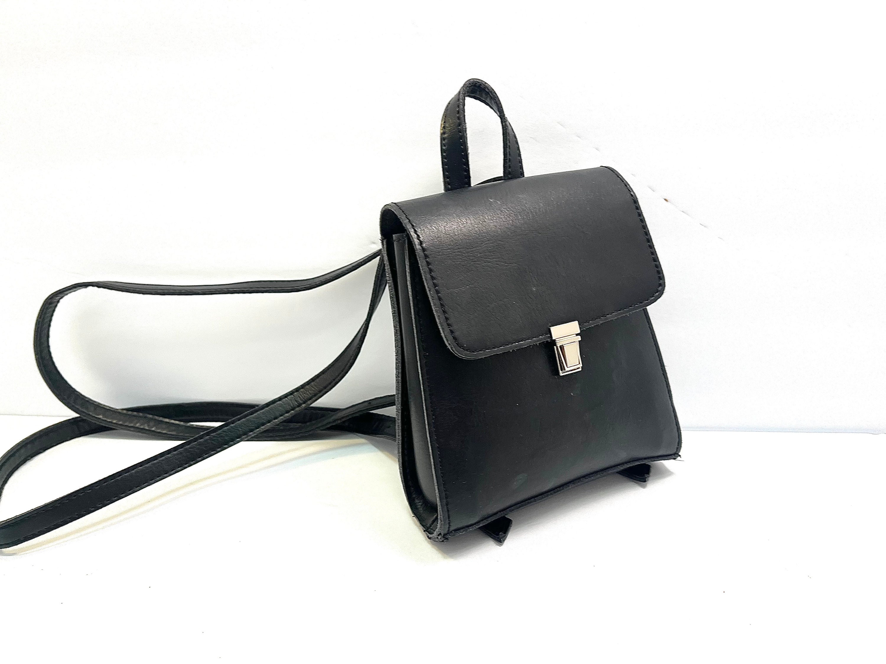 Vintage Black Leather Backpack Mini Backpack 90s Leather - Etsy