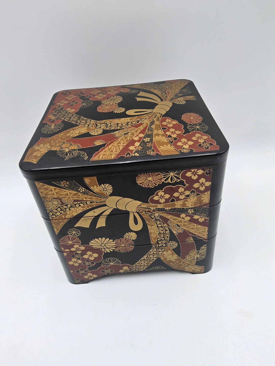 Asian Lacquerware Stacking Bento Box Japanese Floral Tiered Box ...