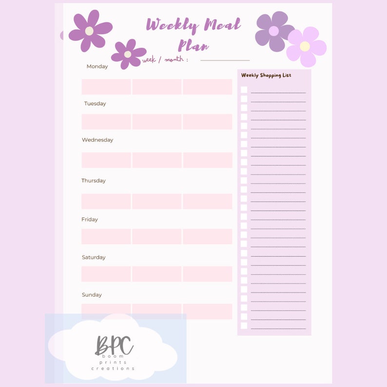 Printable Weekly Meal Planner A4, Food Diary, Meal Tracker, Food ...