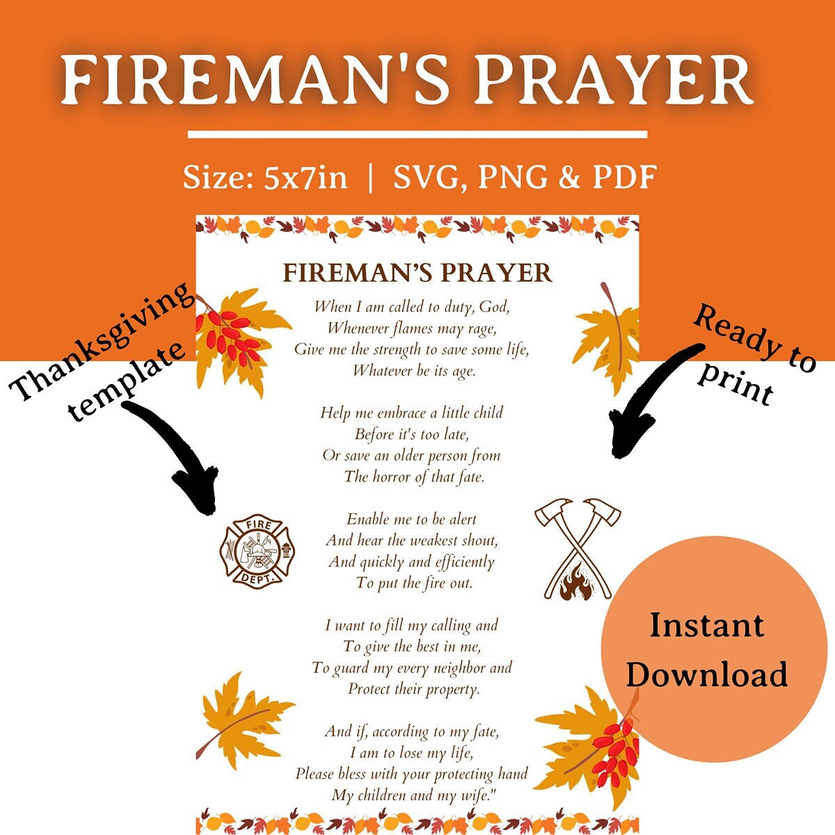 Fireman Prayer SVG PNG PDF, Fireman's Prayer Svg, Firefighter Svg ...