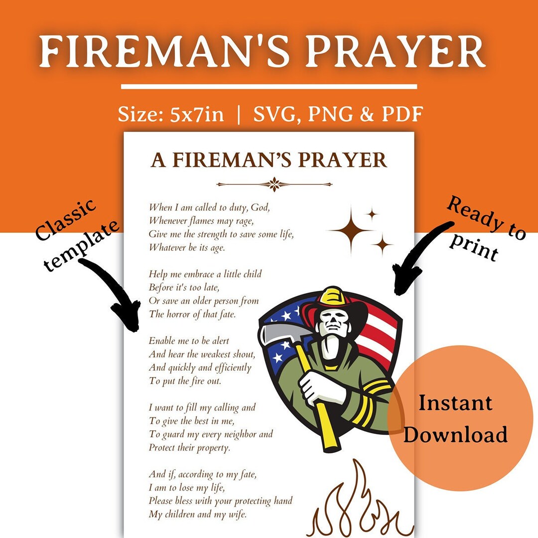 Fireman Prayer SVG PNG PDF, Fireman's Prayer Svg, Firefighter Svg ...