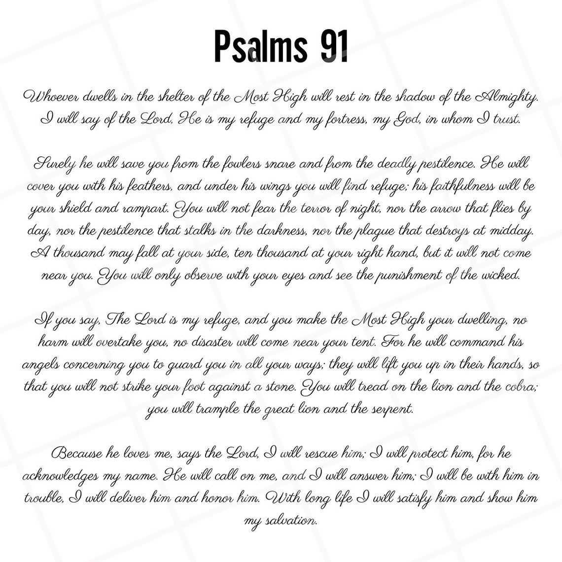 PSALM 91 Printable Poster Wall Art Bible Verse Christian Gift Scripture ...