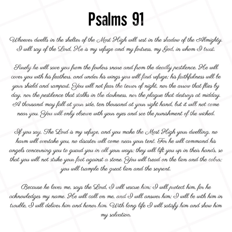 PSALM 91 Printable Poster Wall Art Bible Verse Christian Gift Scripture ...